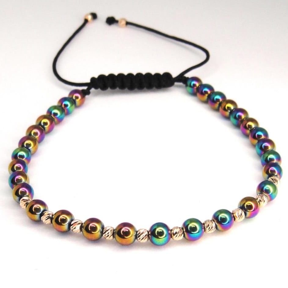 Bratara hematit multicolor si 12 bile aur 14k - eMAG.ro