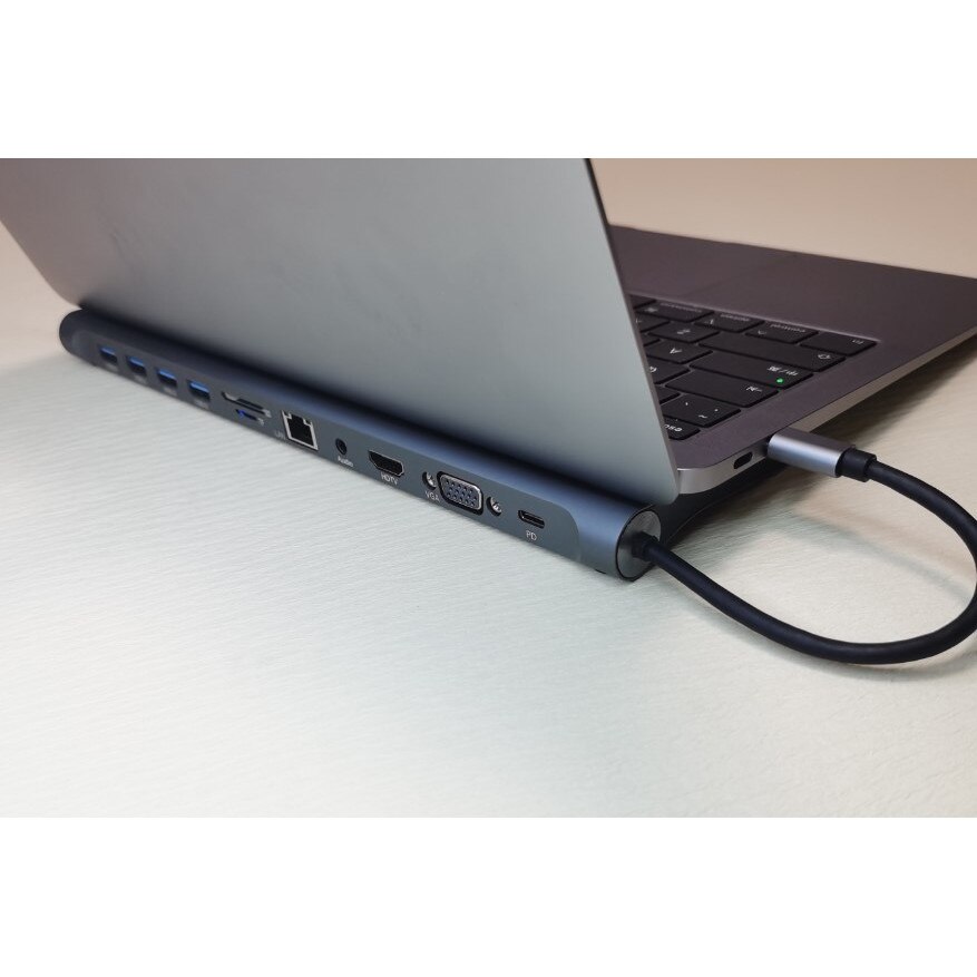 Adaptor HUB 11 in 1 Tip Suport de Laptop cu Mufa USB-C, 3 x USB 2.0, 1 ...