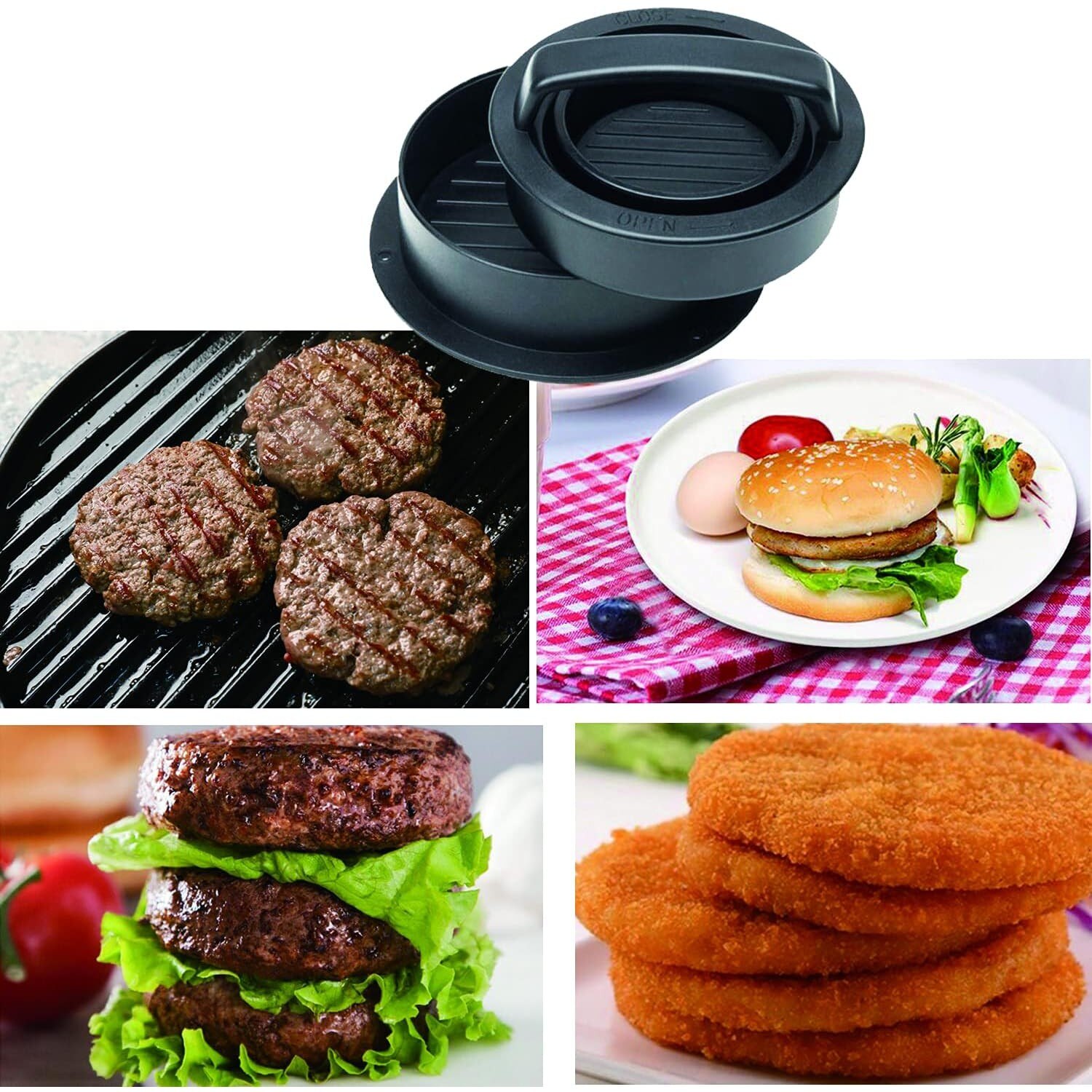 Presa dubla pentru hamburgeri 2 in 1, forma si presa, doua dimensiuni ...