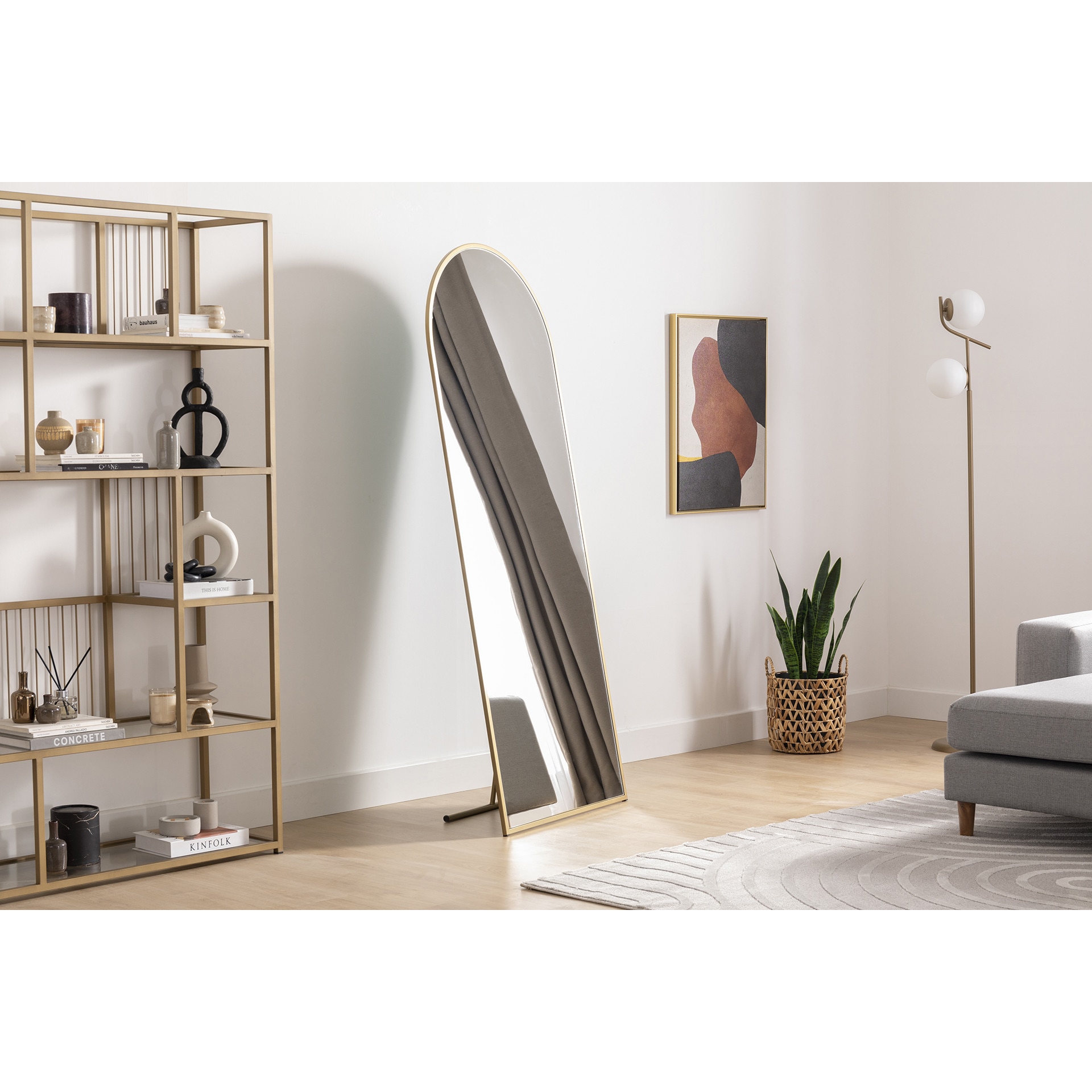 Oglinda de podea ovala, Marsah Home, 180x70 cm, rama metalica auriu ...