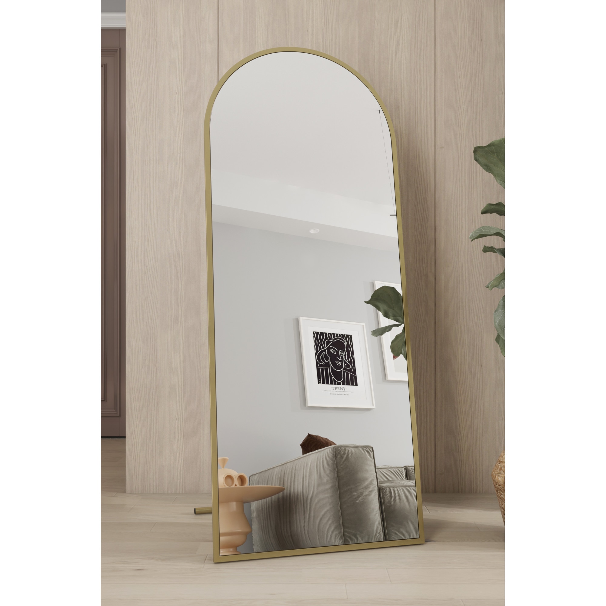 Oglinda de podea ovala, Marsah Home, 150x60 cm, rama metalica auriu ...