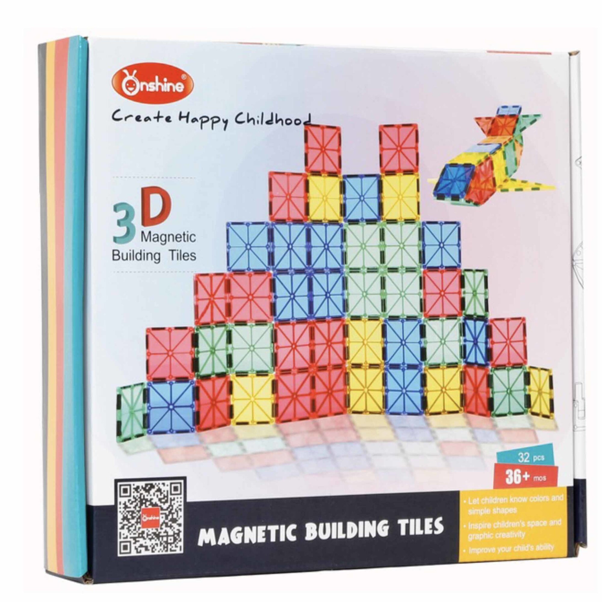 Set piese magnetice 3D Magnetic Building Tiles, 32 piese, 29 cm x 26 cm ...