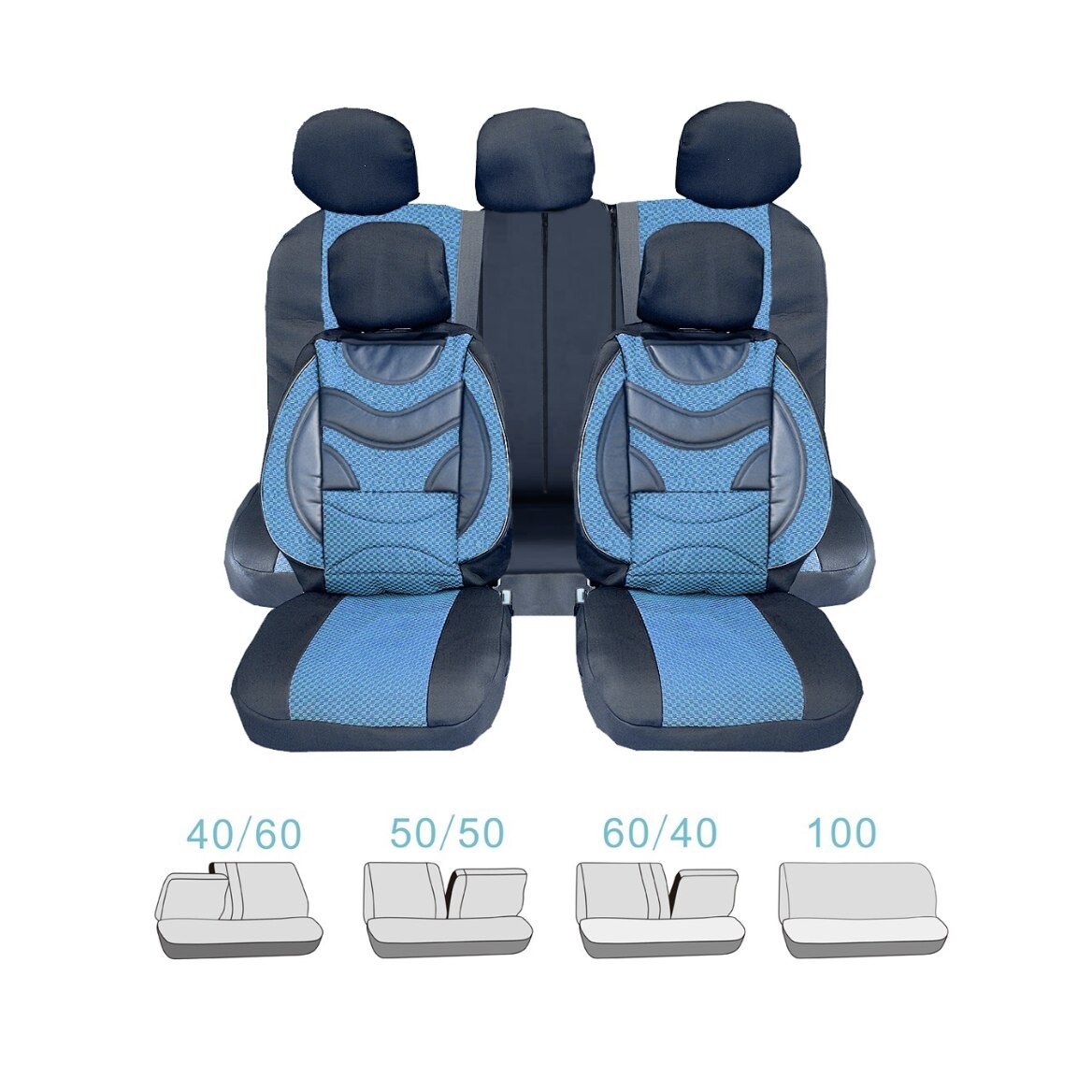 Set Huse Auto Fata Spate Universale Textil+Piele Eco, Negru Albastru ...