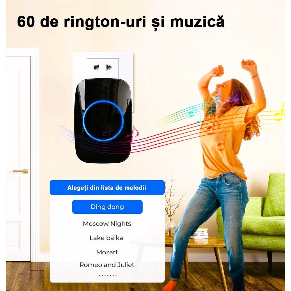 Sonerie electrica auto-generata 72DESI, fara fire si baterii, pachet ...