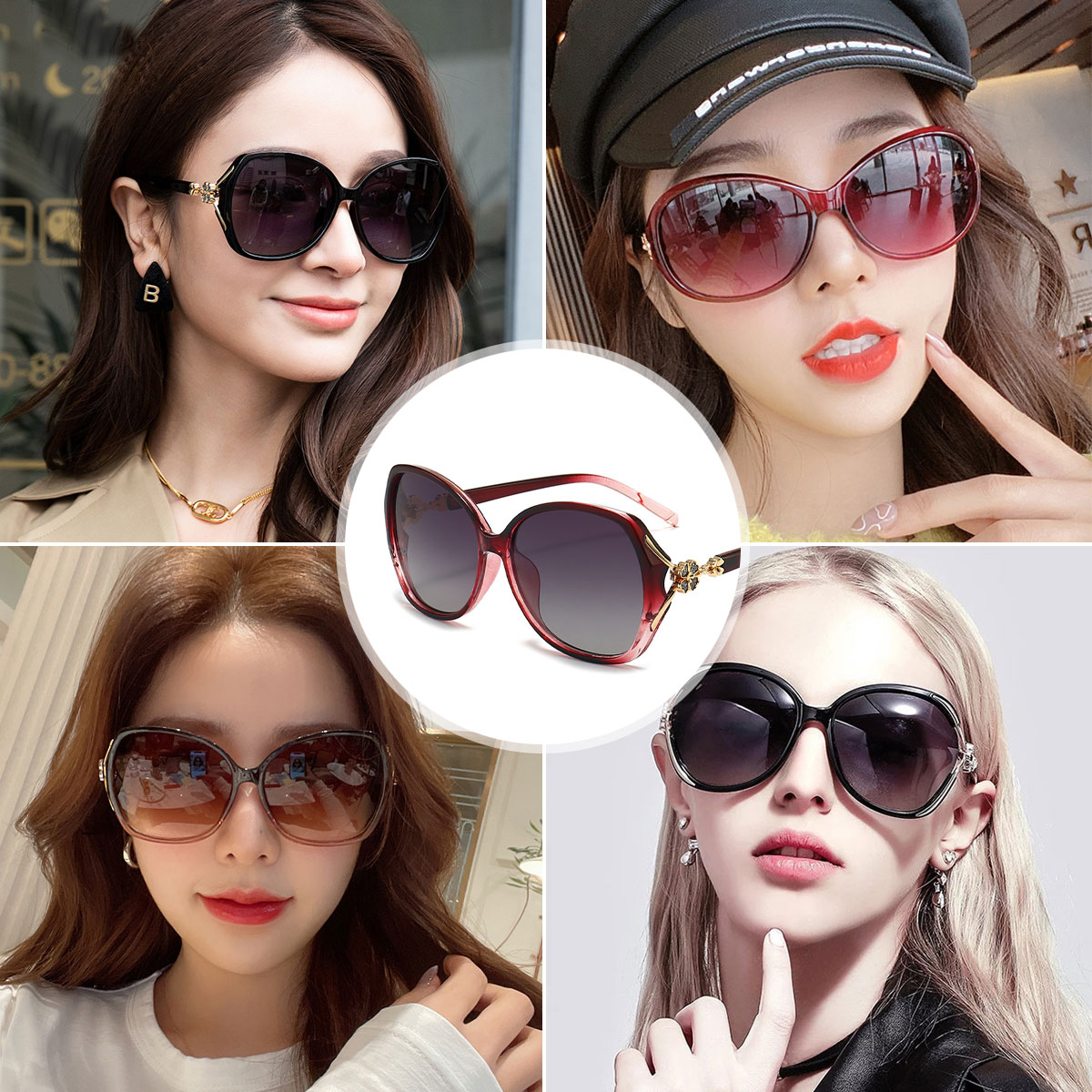 Ochelari de soare polarizati, metal elegant la moda retro, Rosu - eMAG.ro