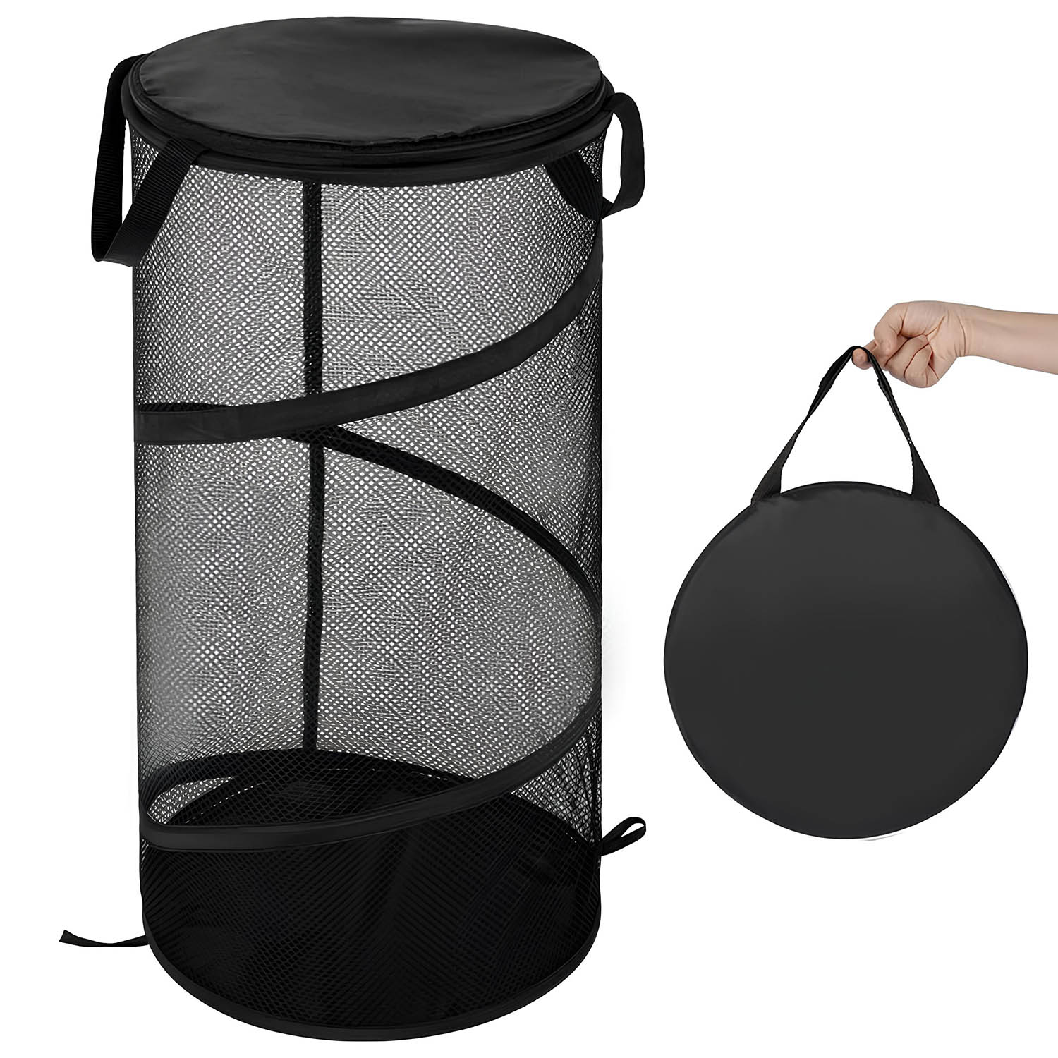 Cos de rufe pliabil, Sundiguer, Textil, Cu capac, Negru - eMAG.ro