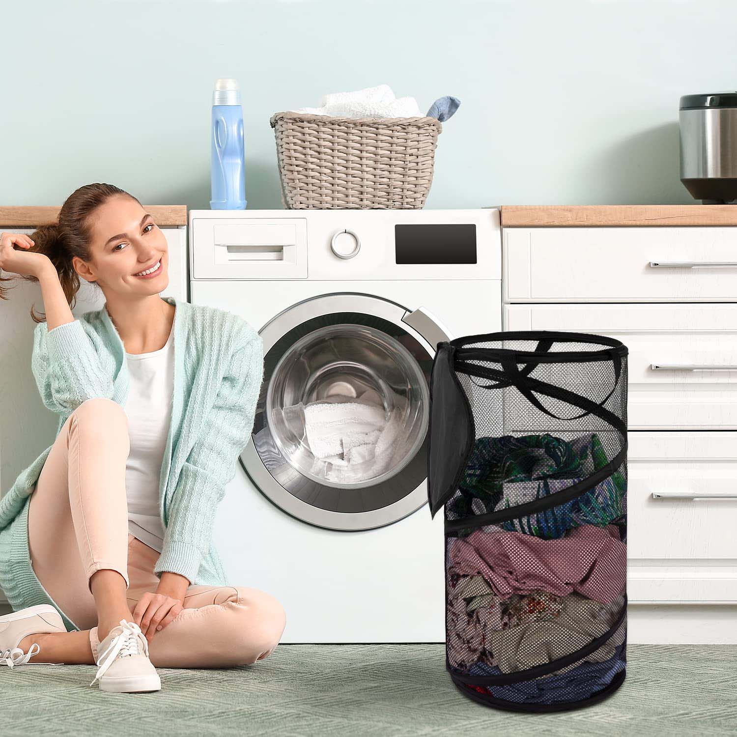 Cos de rufe pliabil, Sundiguer, Textil, Cu capac, Negru - eMAG.ro