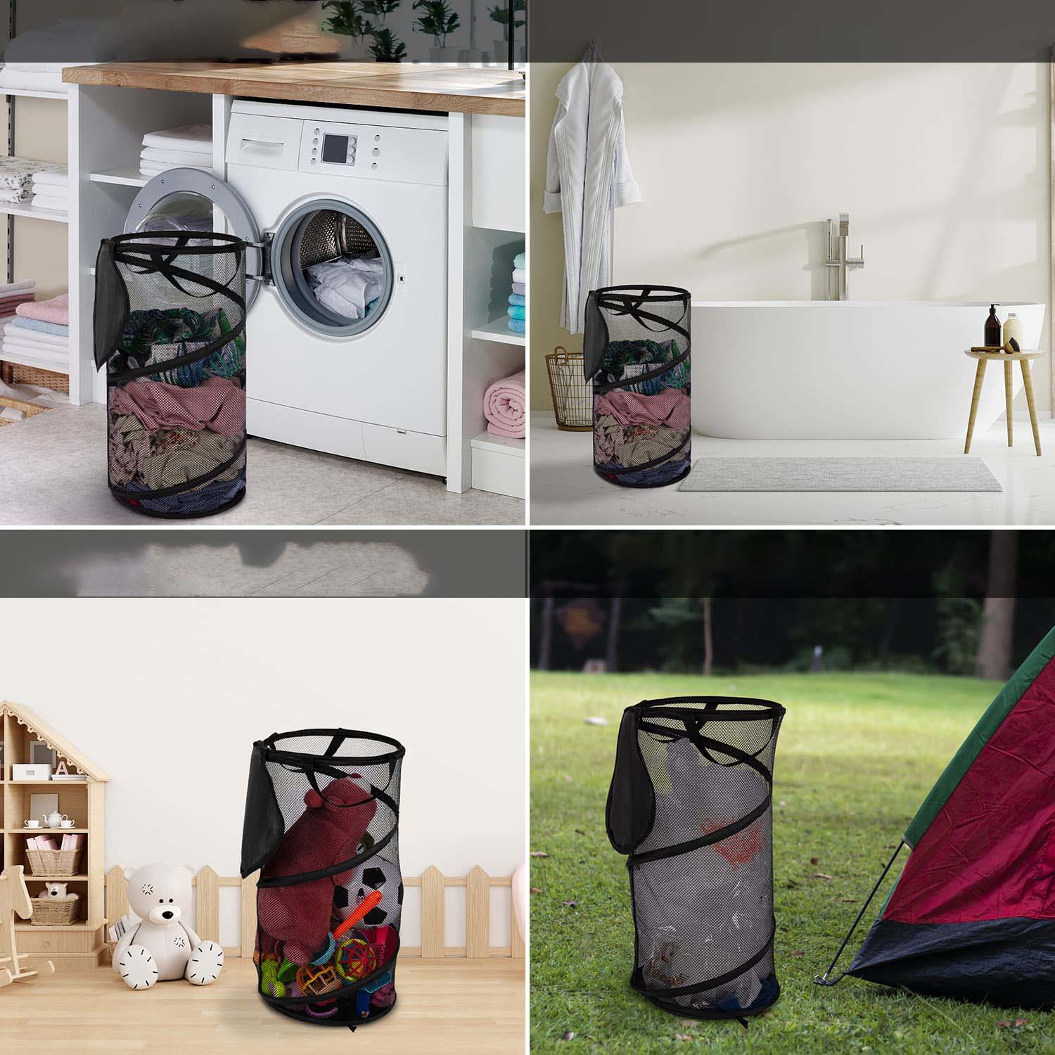 Cos de rufe pliabil, Sundiguer, Textil, Cu capac, Negru - eMAG.ro