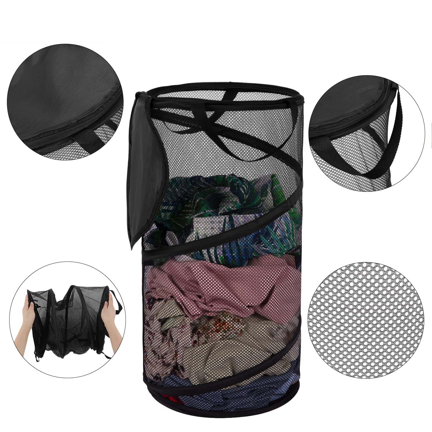 Cos de rufe pliabil, Sundiguer, Textil, Cu capac, Negru - eMAG.ro