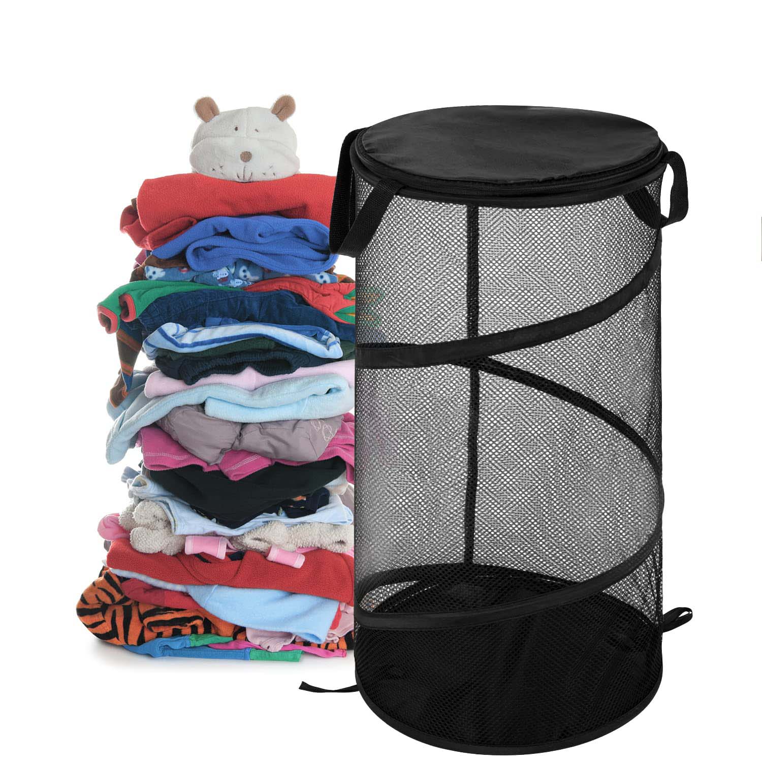 Cos de rufe pliabil, Sundiguer, Textil, Cu capac, Negru - eMAG.ro