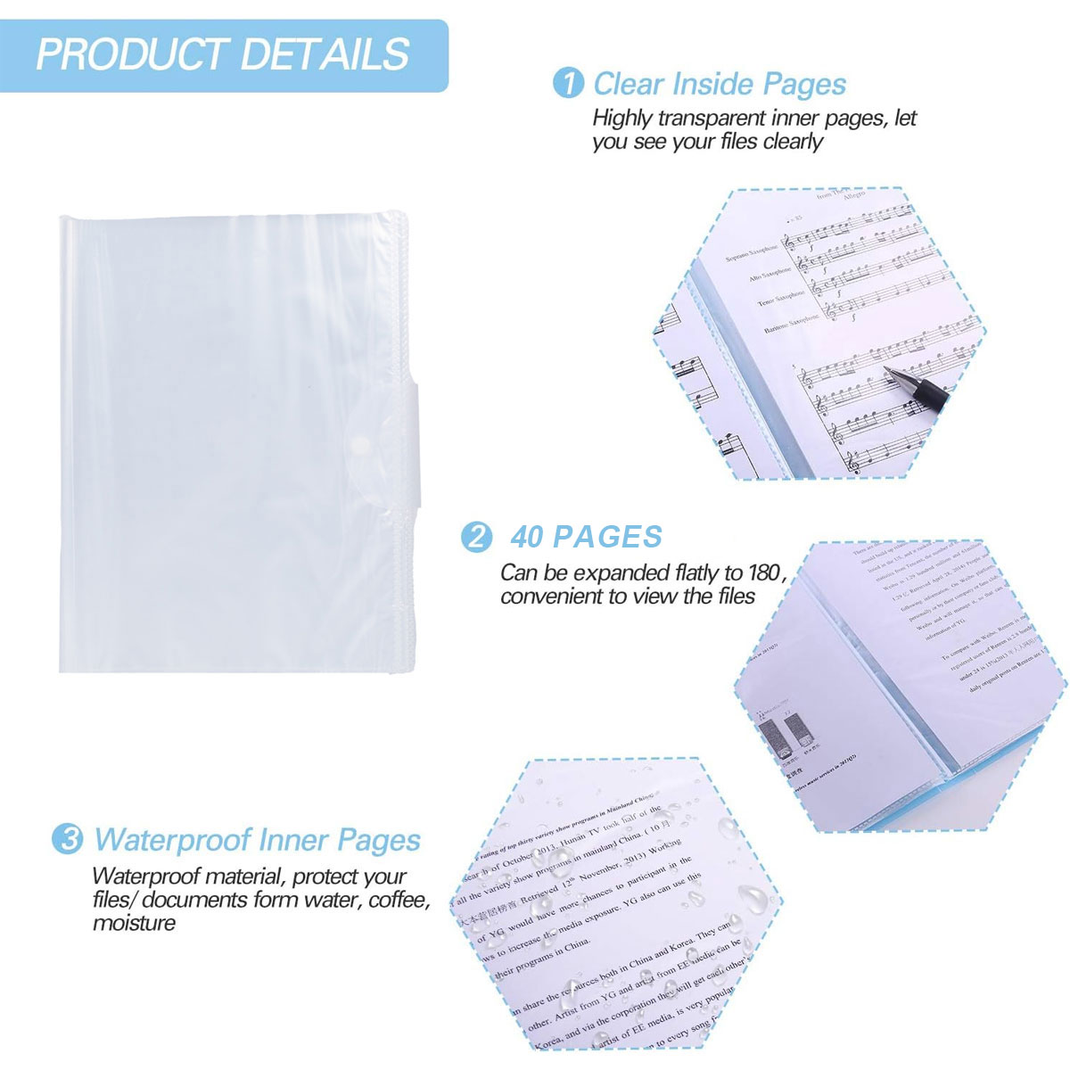 Dosar A3 cu 40 folii transparente, rezistent la apa, cu eticheta ...