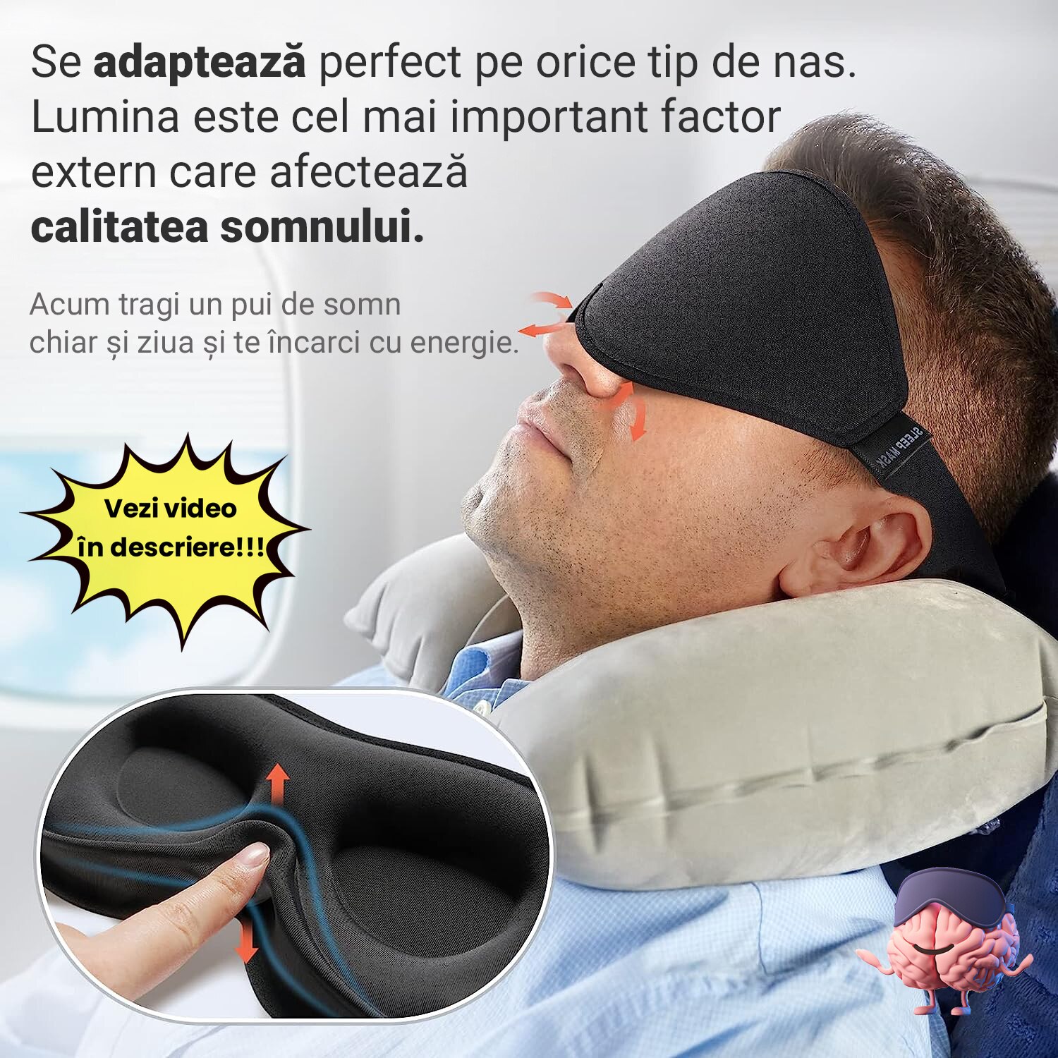 Masca pentru somn 3D spuma memorie, blocheaza Total lumina, protectie ...