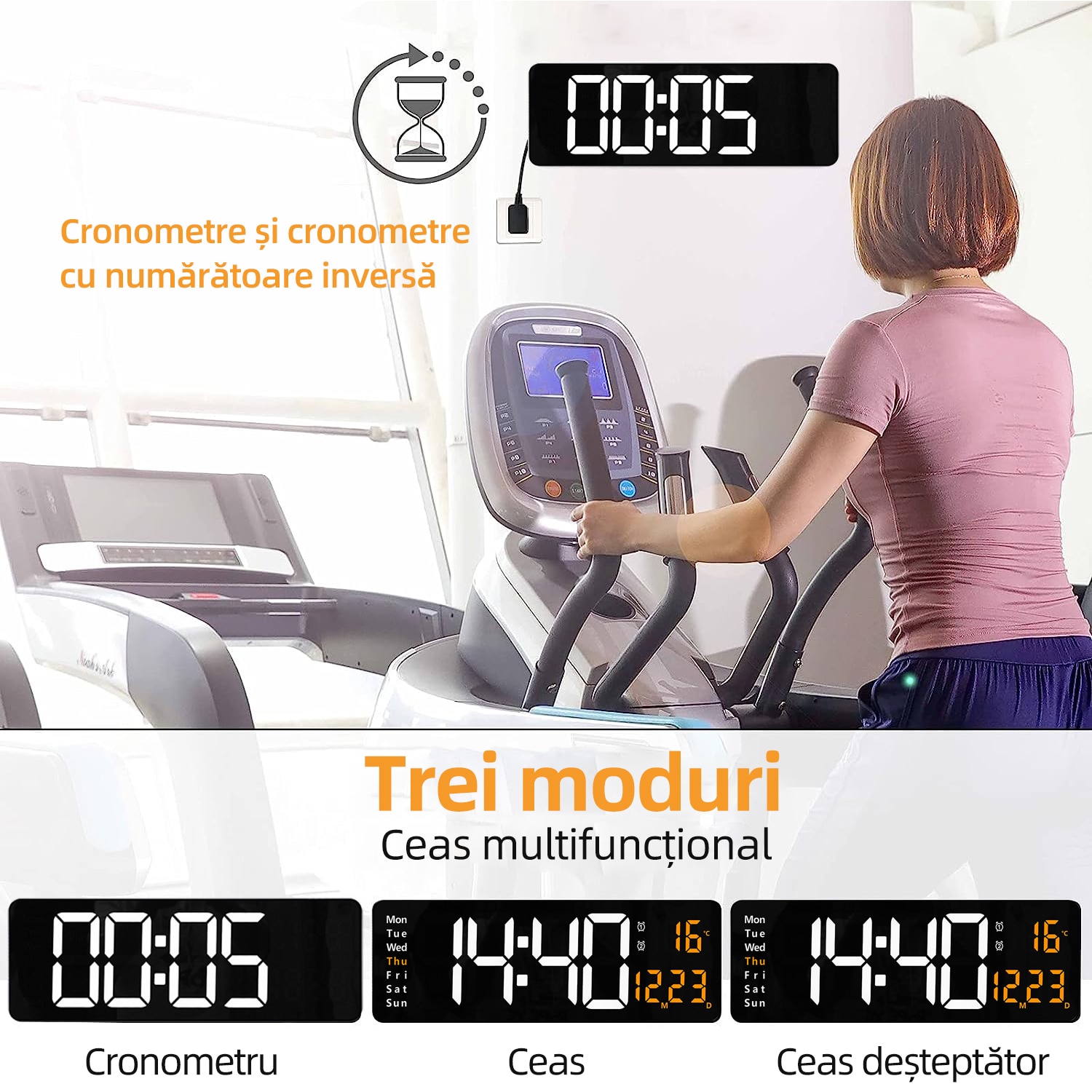 Ceas Digital de Perete cu Led, SDLOGAL, Ecran mare de 16 inchi cu ...