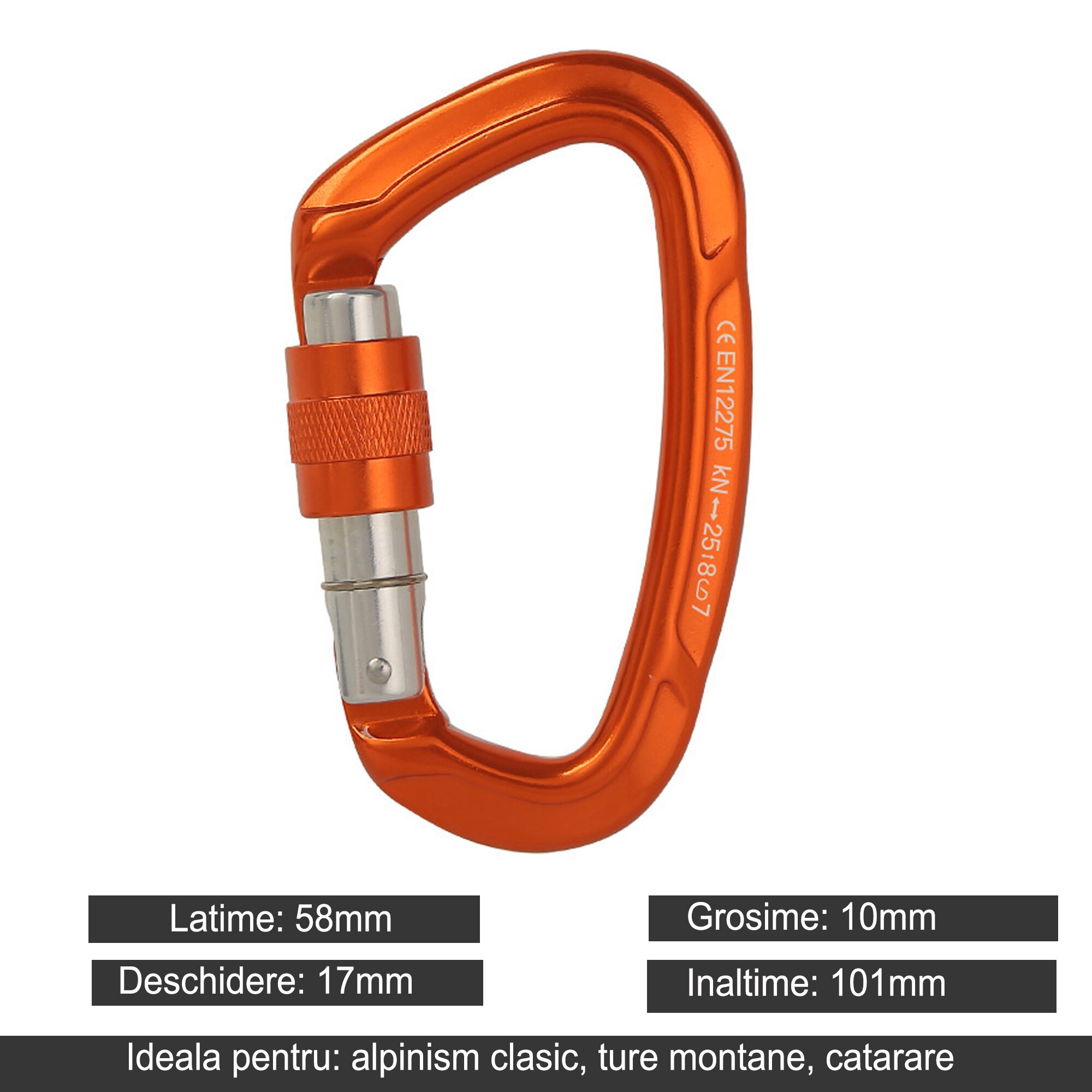 Carabiniera de blocare cu filet pentru alpinism 25 kN, 2500 Kg ...