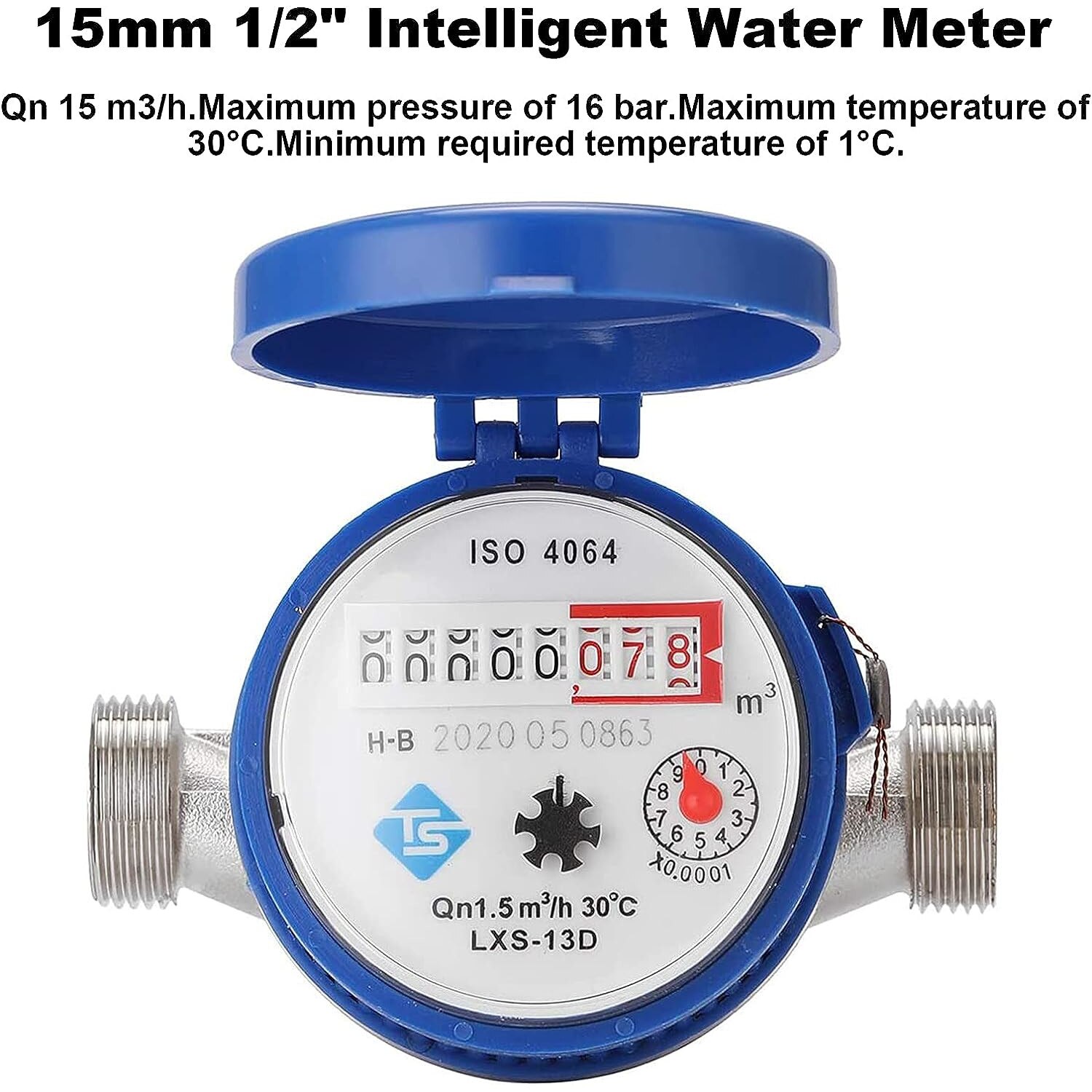 Contor de apa rece, Sunmostar, Metal/Sticla, 15 mm, Albastru - eMAG.ro