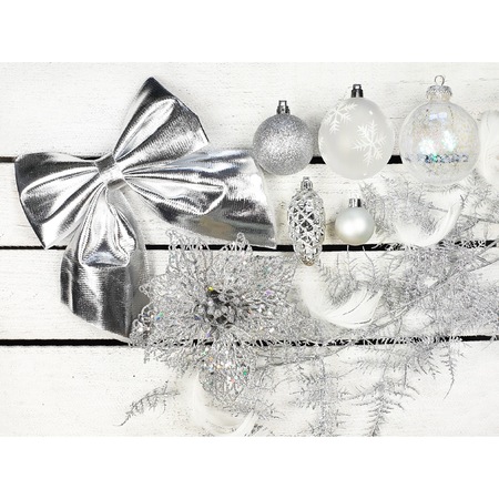 Set 93 ornamente pentru brad, Plastic/Textil, Argintiu/Alb - eMAG.ro