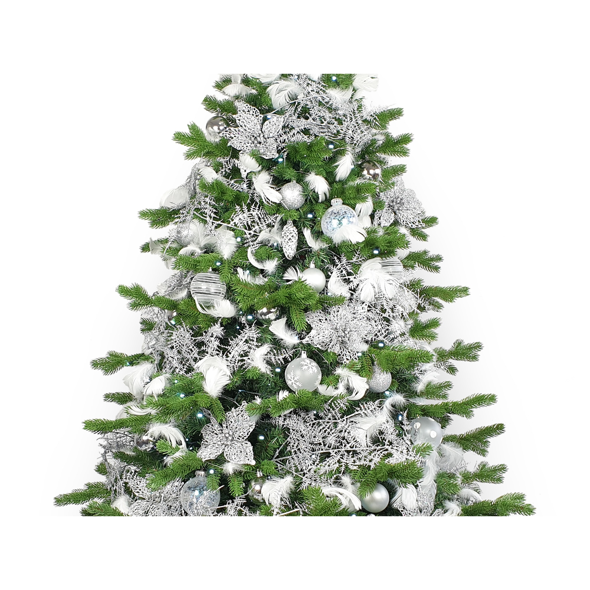 Set 93 ornamente pentru brad, Plastic/Textil, Argintiu/Alb - eMAG.ro