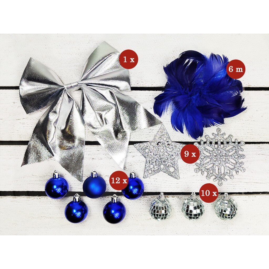 Set 33 decoratiuni pentru brad, Plastic/Textil, Albastru/Argintiu - eMAG.ro