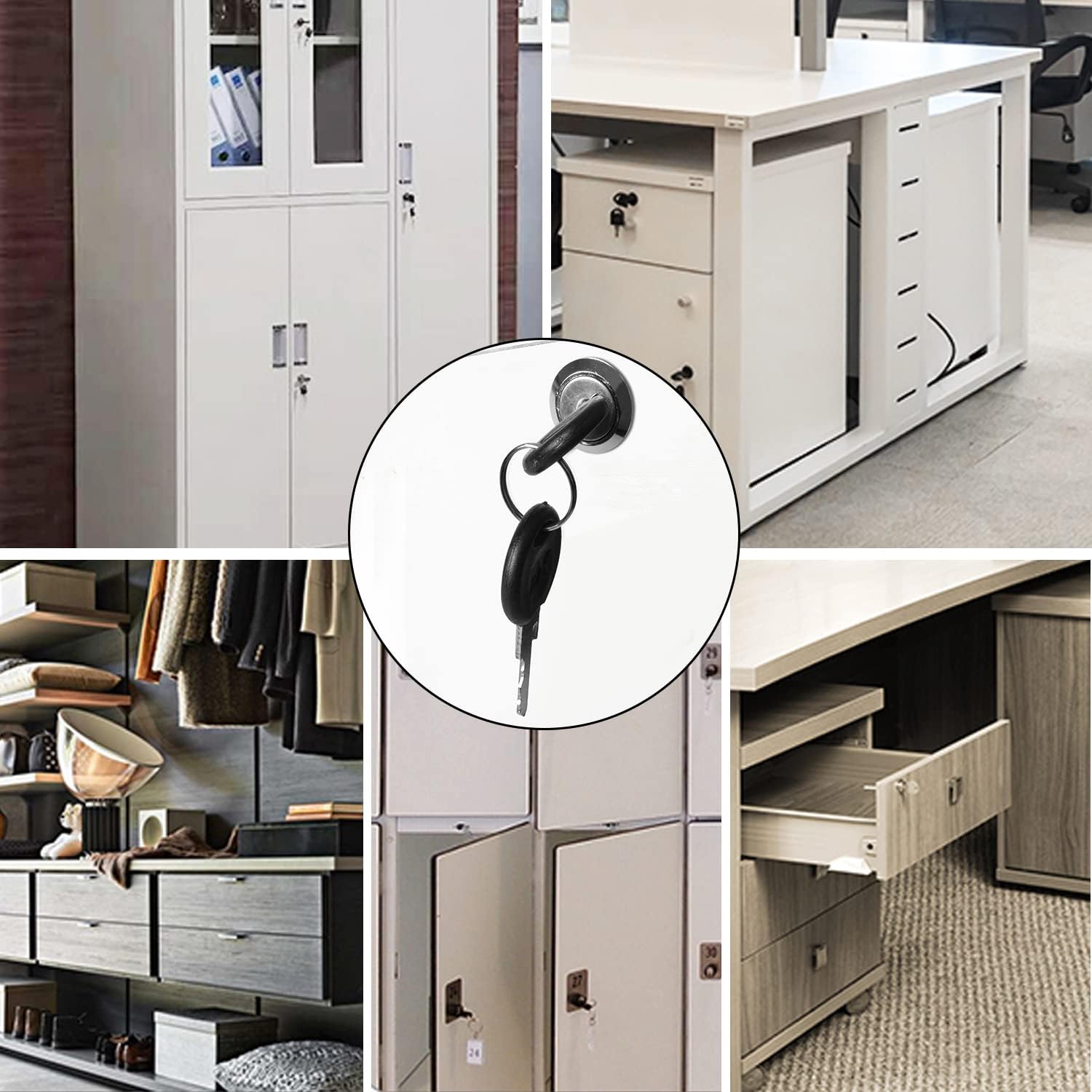 Set 2 incuietori dulap, Zinc, 4 chei, 3.7x1.6x2.3 cm, Argintiu - eMAG.ro