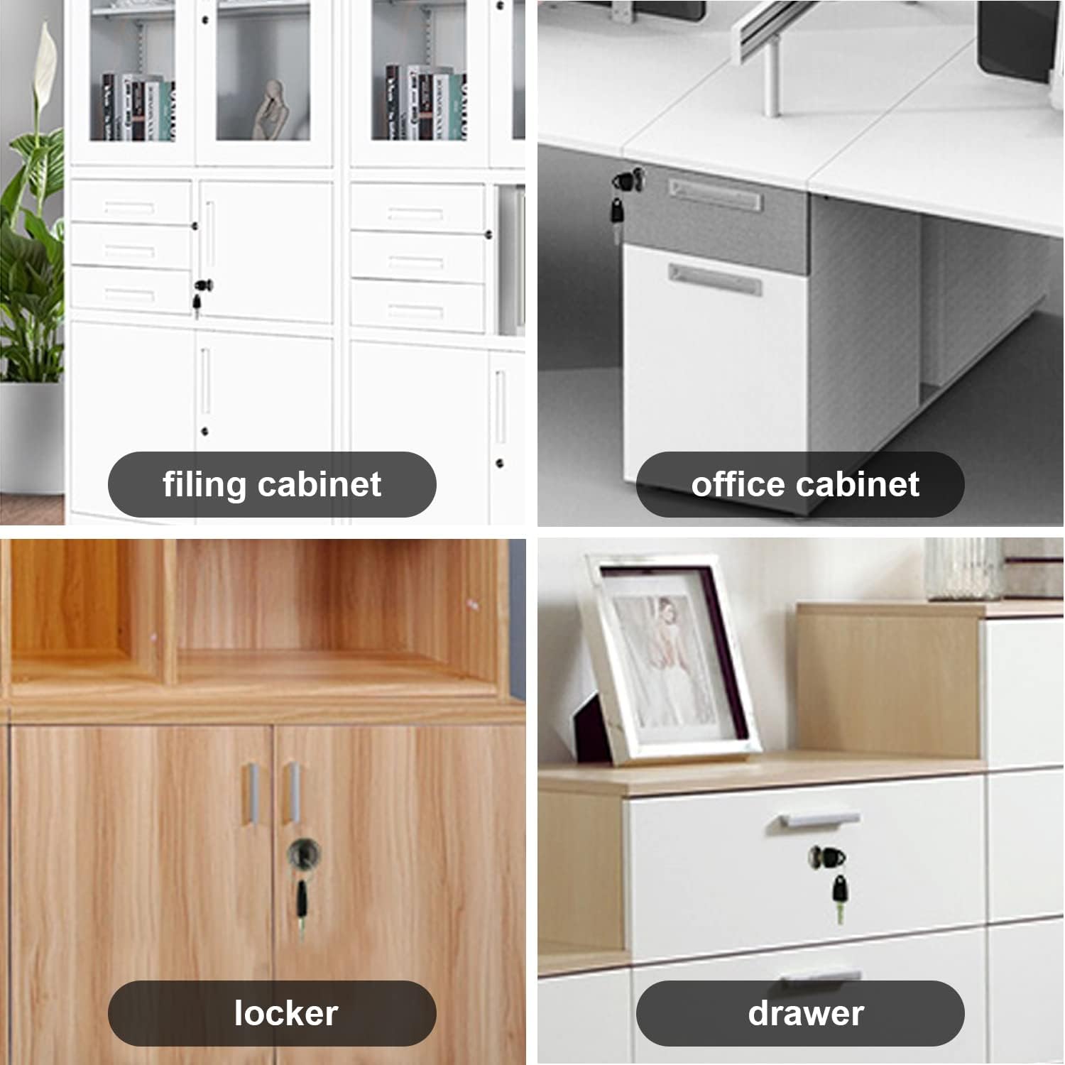 Set 2 incuietori dulap, Zinc, 4 chei, 3.7x1.6x2.3 cm, Argintiu - eMAG.ro