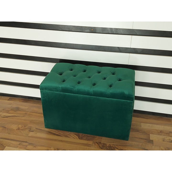 Bancuta cu spatiu de depozitare, tapitata cu catifea verde smarald, hol ...