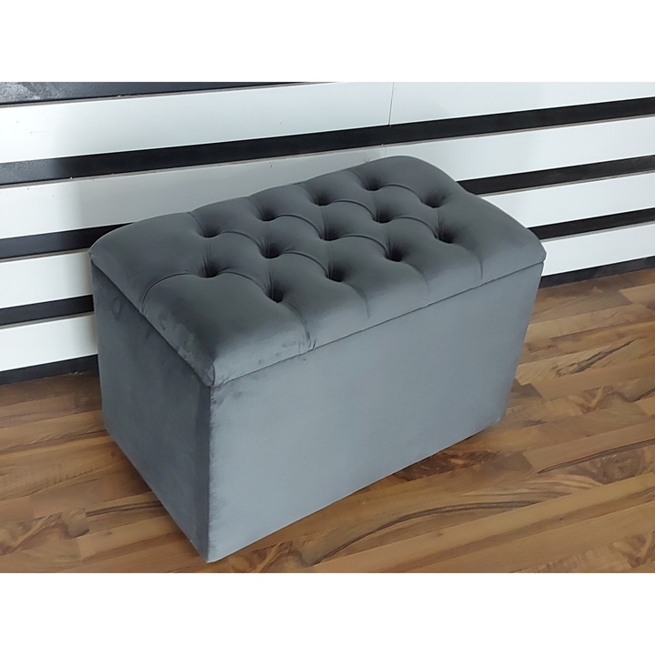 Bancuta cu spatiu de depozitare, tapitata cu catifea gri antracit, hol ...