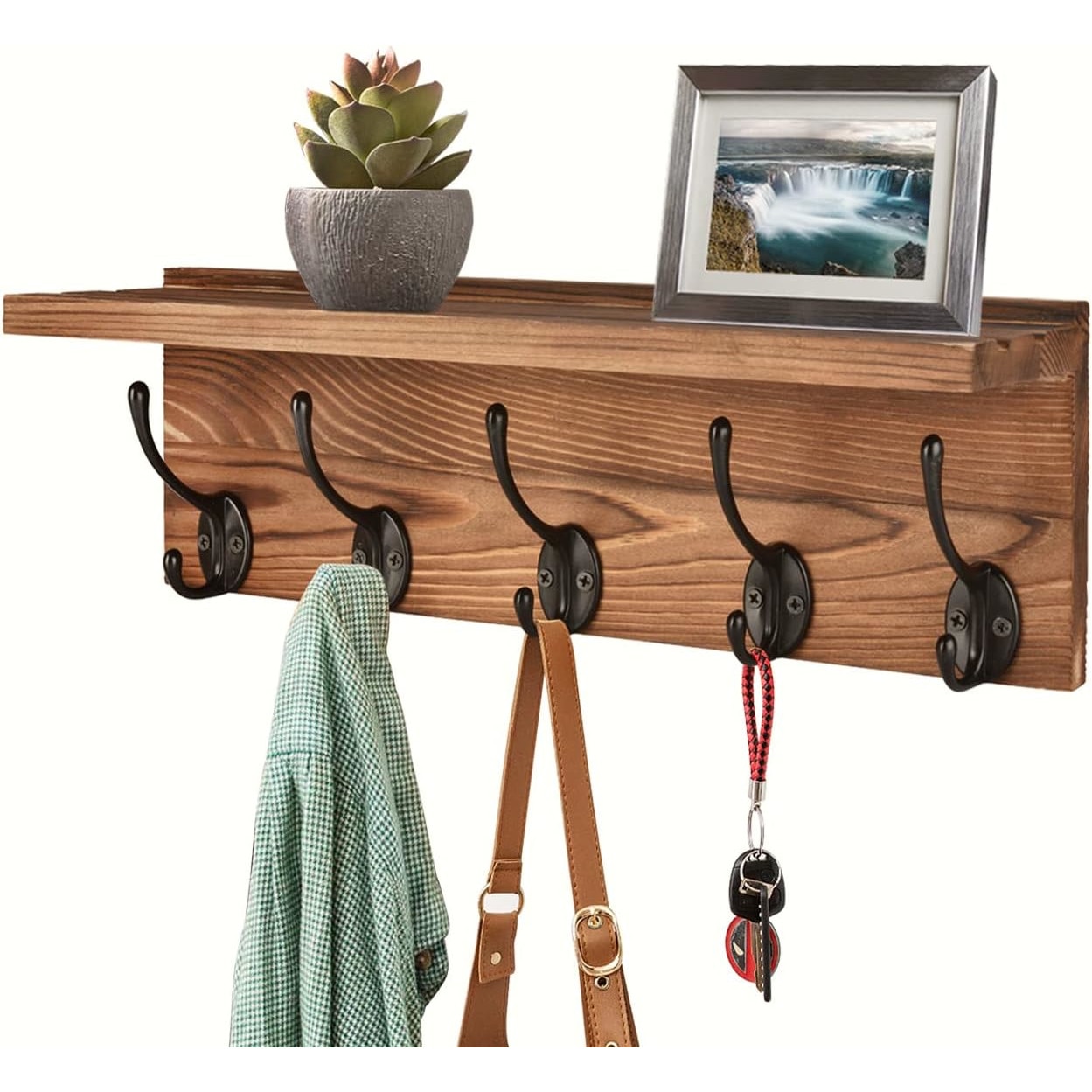 Cuier din lemn masiv cu 5 agatatori, Koln, 65 x 20 x 13.5 cm, nuc - eMAG.ro