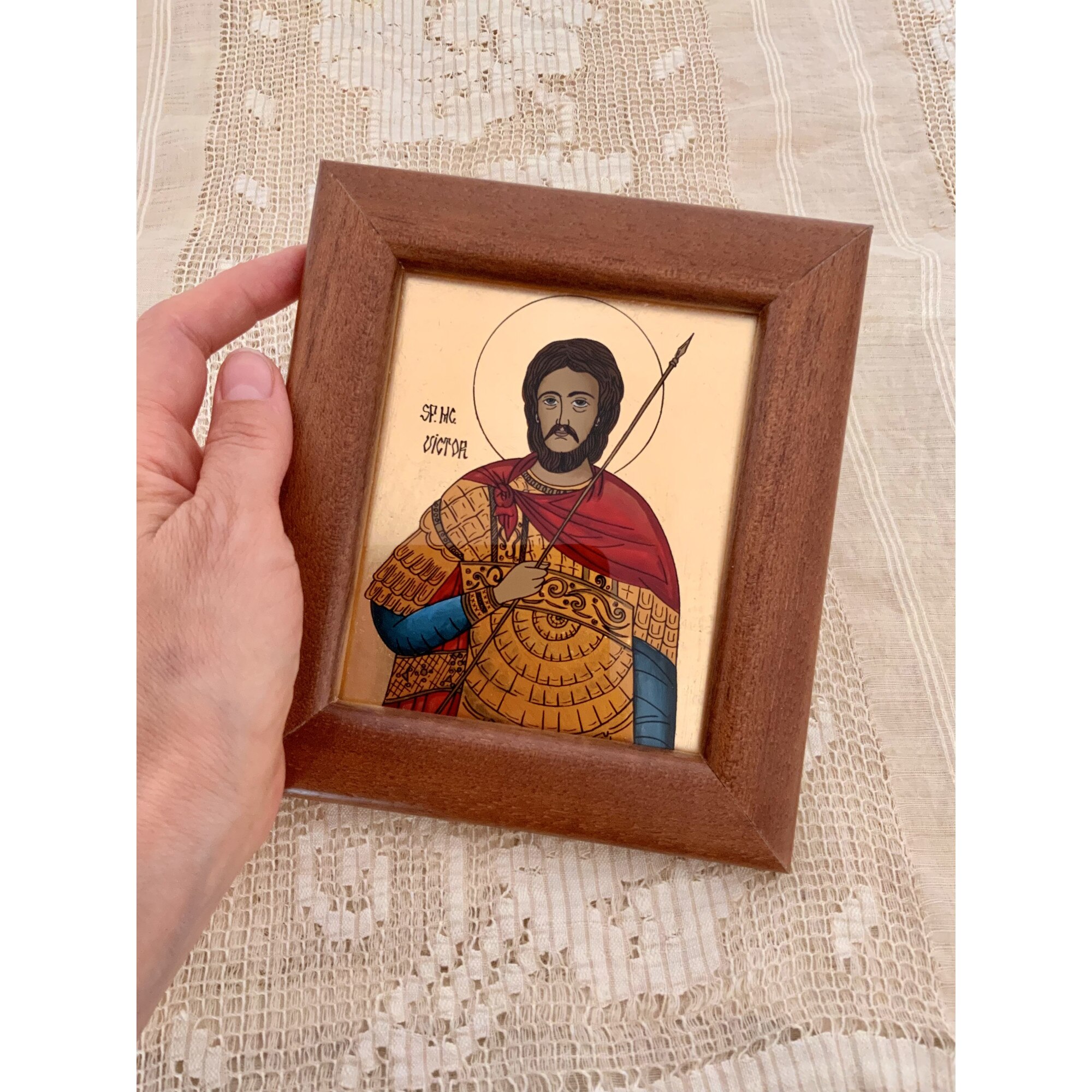 Icoana pictata manual pe sticla, Sfantul Mucenic Victor, Sf Victor ...
