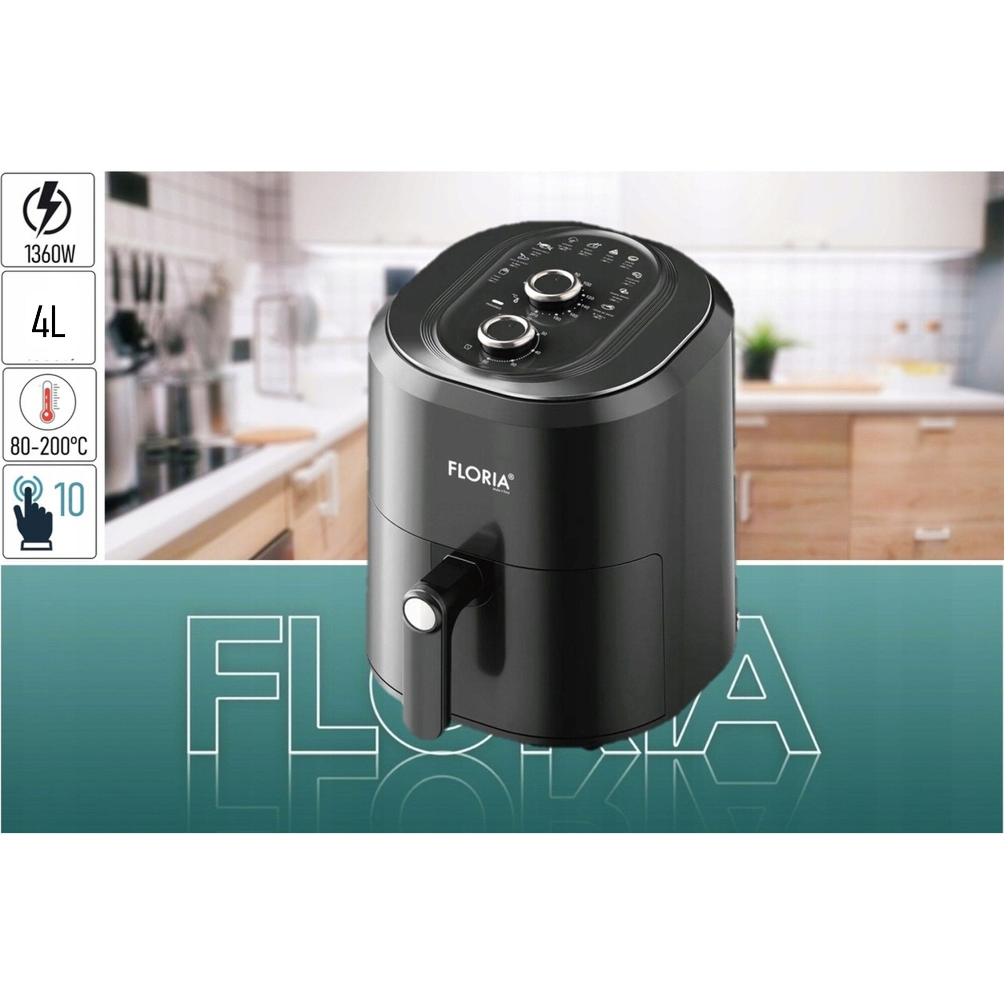 Floria ZLN8009 Черен фритюрник, мощност 1360W, капацитет 6 литра ...