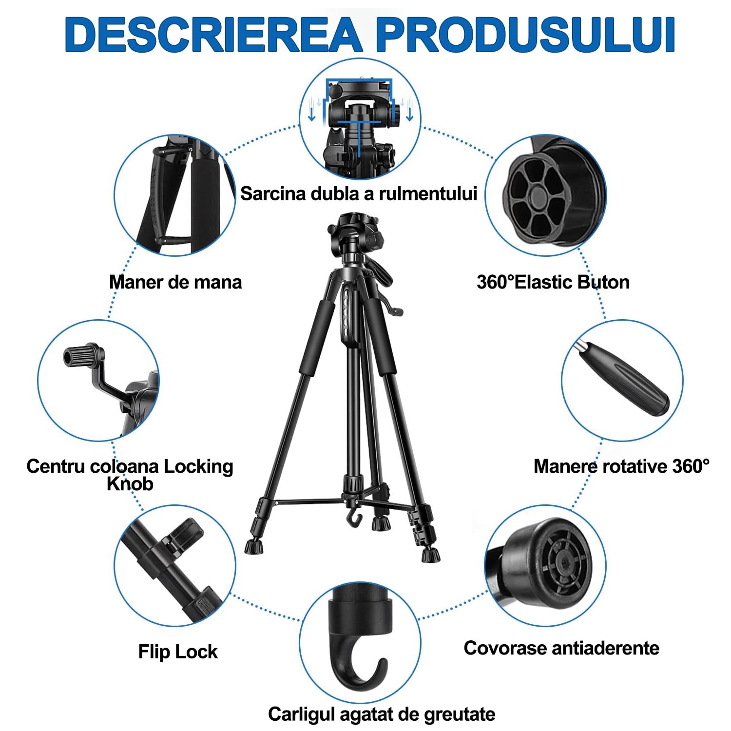 Trepied Foto Telescopic, BYONDSELF®, 58-170cm, Pentru Camera Foto ...