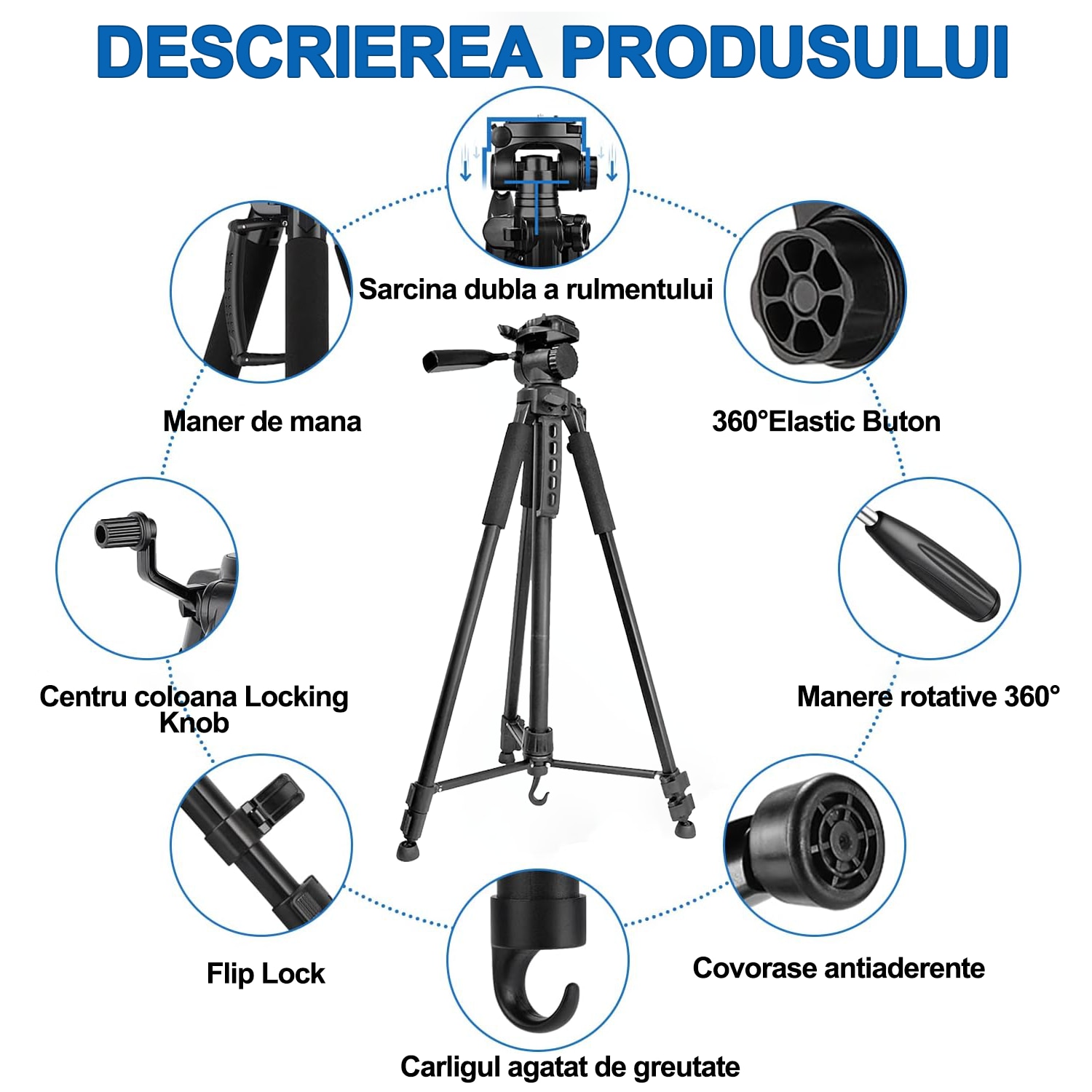 Trepied Foto Telescopic, BYONDSELF®, 58-170cm, Pentru Camera Foto ...