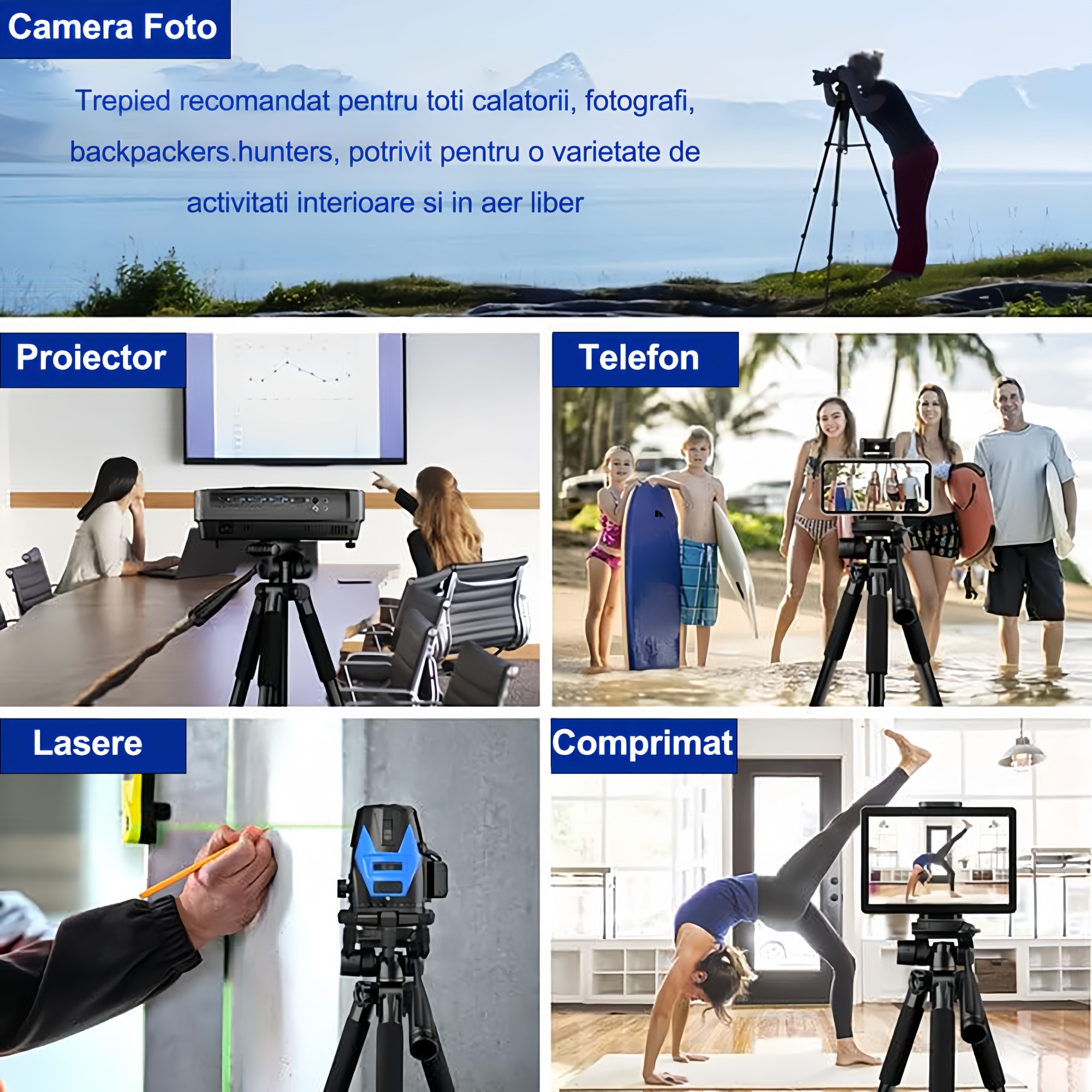 Trepied Foto Telescopic Reglabil, 58-170cm, BYONDSELF Pentru Camera ...