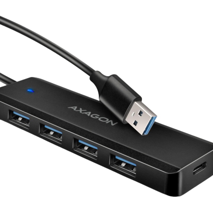 Hub USB Axagon HUE-C1A, 4x USB 3.2 Gen 1, 0.2m, USB-A, Negru - eMAG.ro