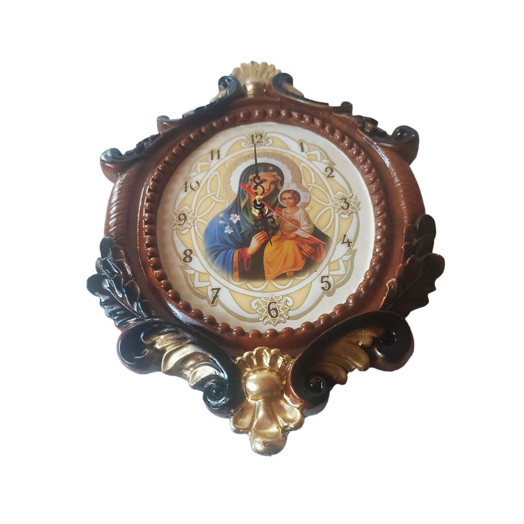 Ceas decorativ, Fecioara Maria si pruncul Isus, Maro, 40 cm, 6184EX-1 ...