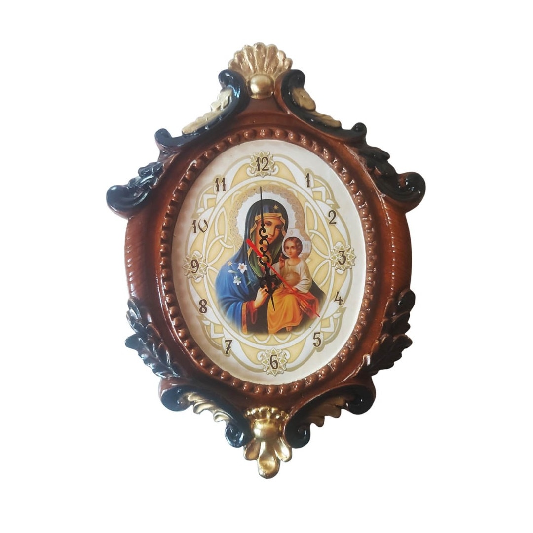 Ceas decorativ, Fecioara Maria si pruncul Isus, Maro, 40 cm, 6184EX-1 ...