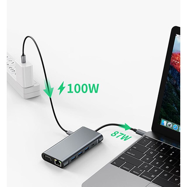 Adaptor HUB 11 in 1 cu Mufa USB-C, 3 x USB 3.0,1 USB Type-C, 1 SD/TF ...