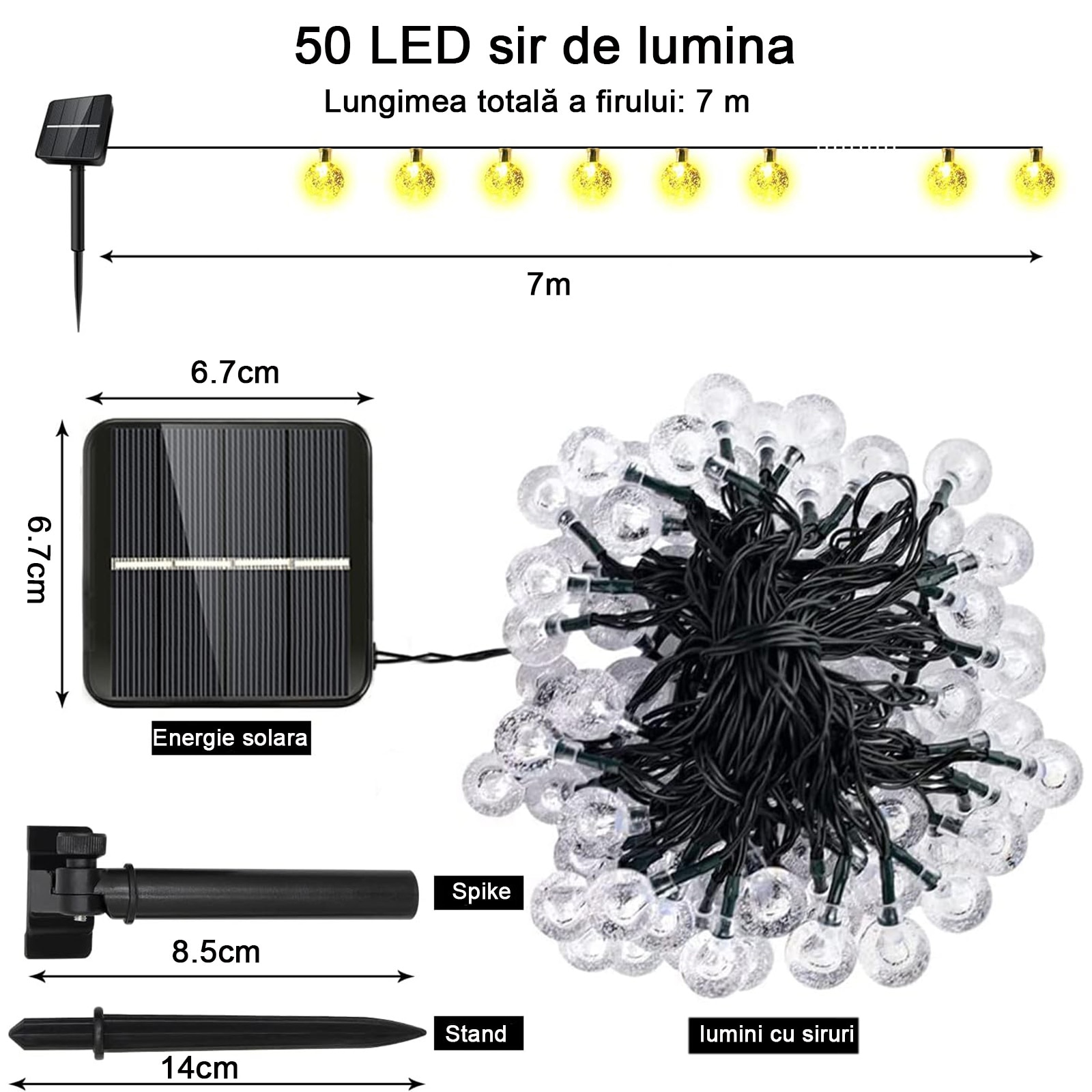 Ghirlanda solara de gradina, NUODWELL, Lungime 7M, 50 de lumini LED, 8 ...