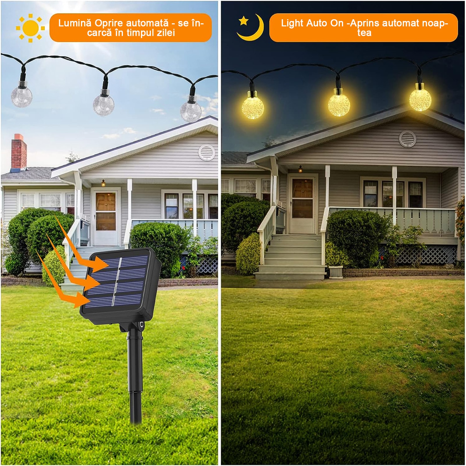 Ghirlanda solara de gradina, NUODWELL, Lungime 7M, 50 de lumini LED, 8 ...