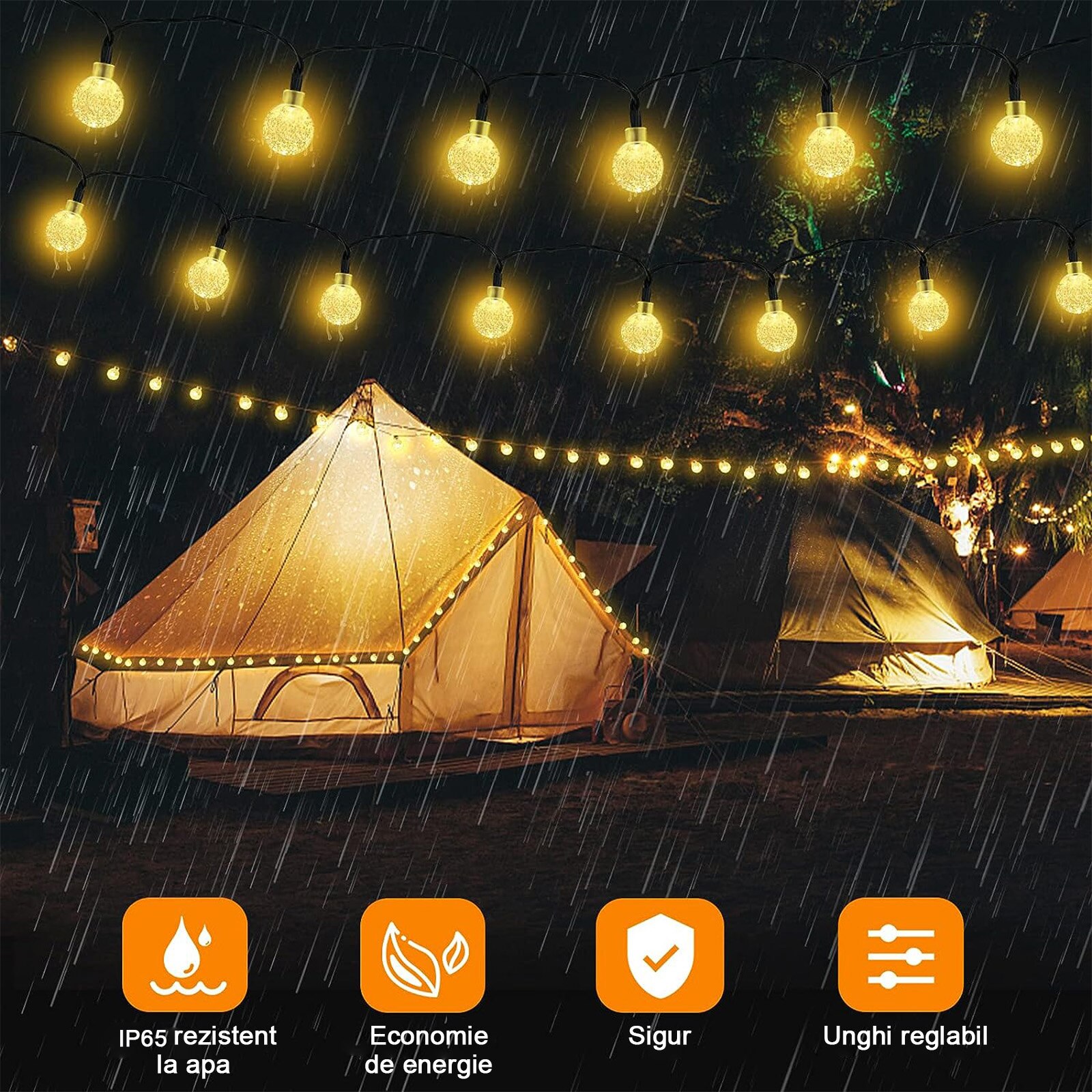 Ghirlanda solara de gradina, NUODWELL, Lungime 7M, 50 de lumini LED, 8 ...