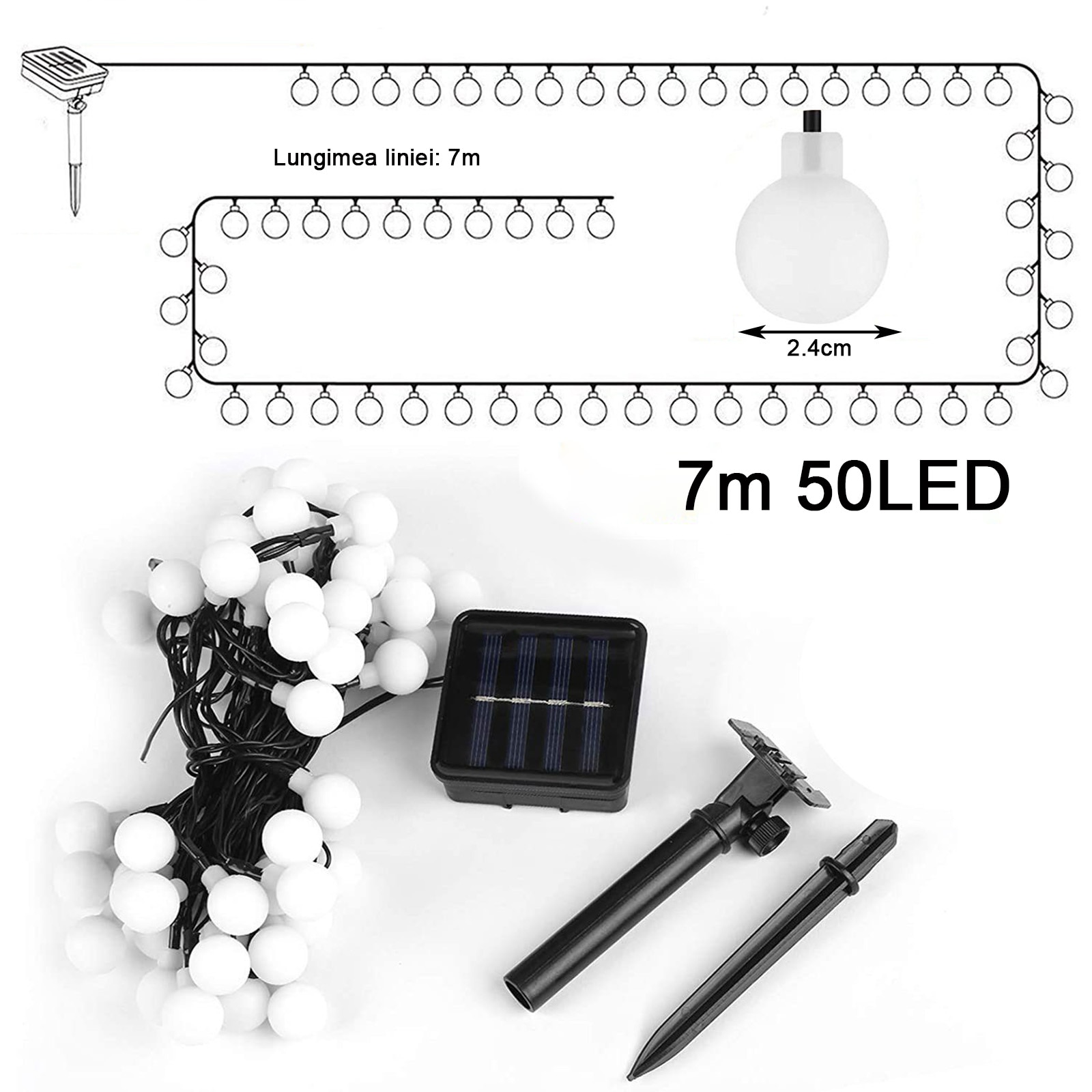 Ghirlanda solara de gradina, NUODWELL, Lungime 7M, 50 de lumini LED, 8 ...