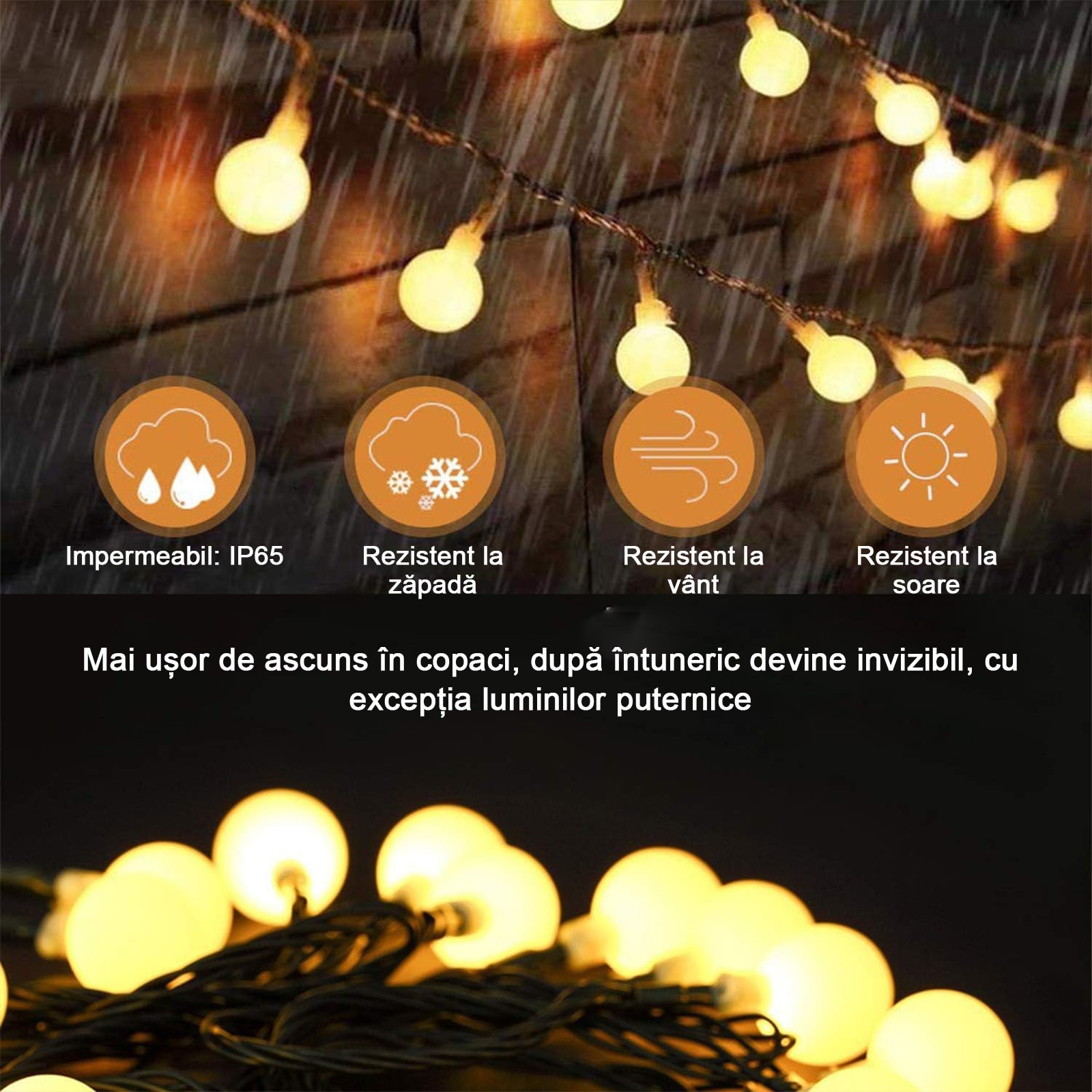 Ghirlanda solara de gradina, NUODWELL, Lungime 7M, 50 de lumini LED, 8 ...