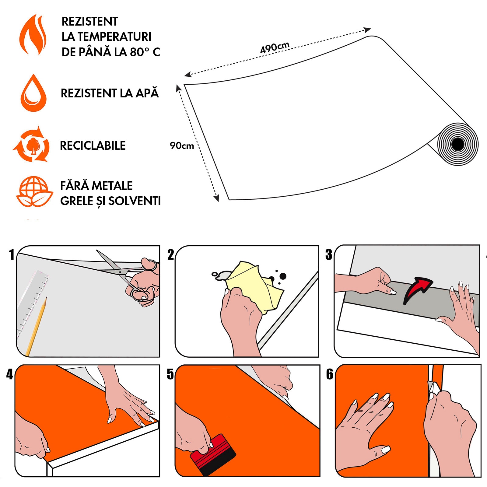 Sticker autocolant pentru mobila, 90 x 490 cm, DecoMeister®, Model ...