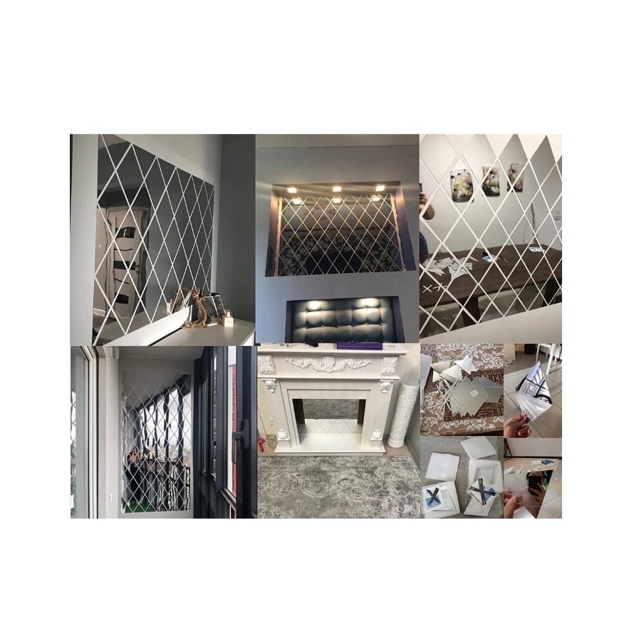 Set 58 Oglinzi Acrilice Diamant Romb Sticker Auto-adeziv Decorativ pentru Baie Living si ...