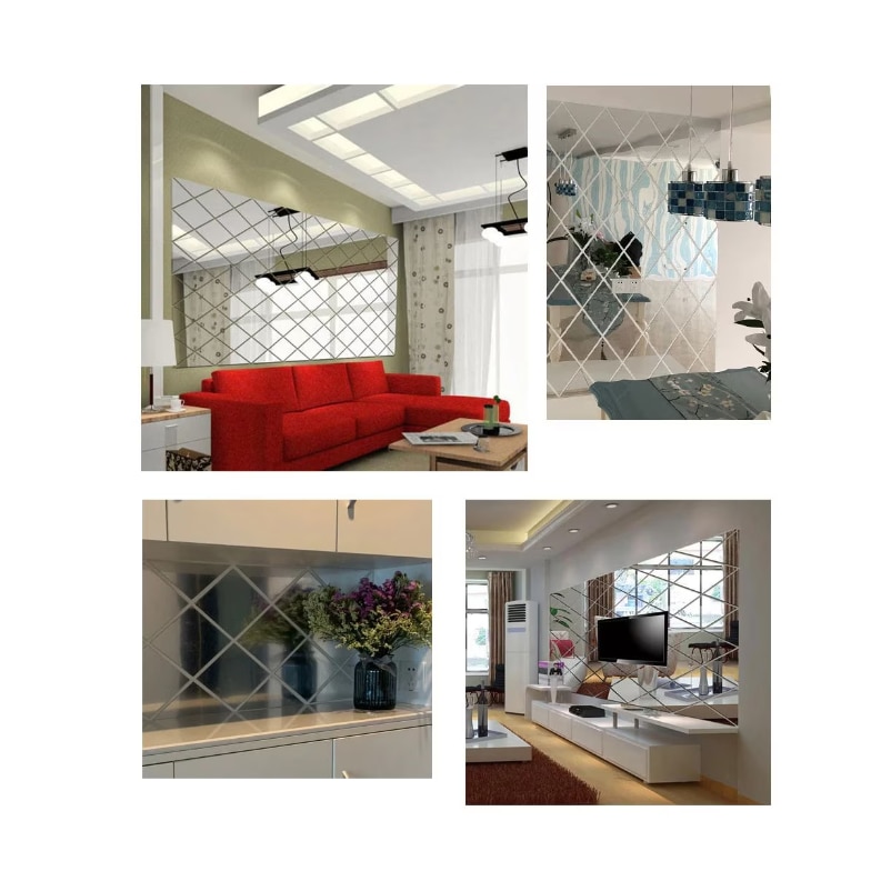 Set 58 Oglinzi Acrilice Diamant Romb Sticker Auto-adeziv Decorativ ...