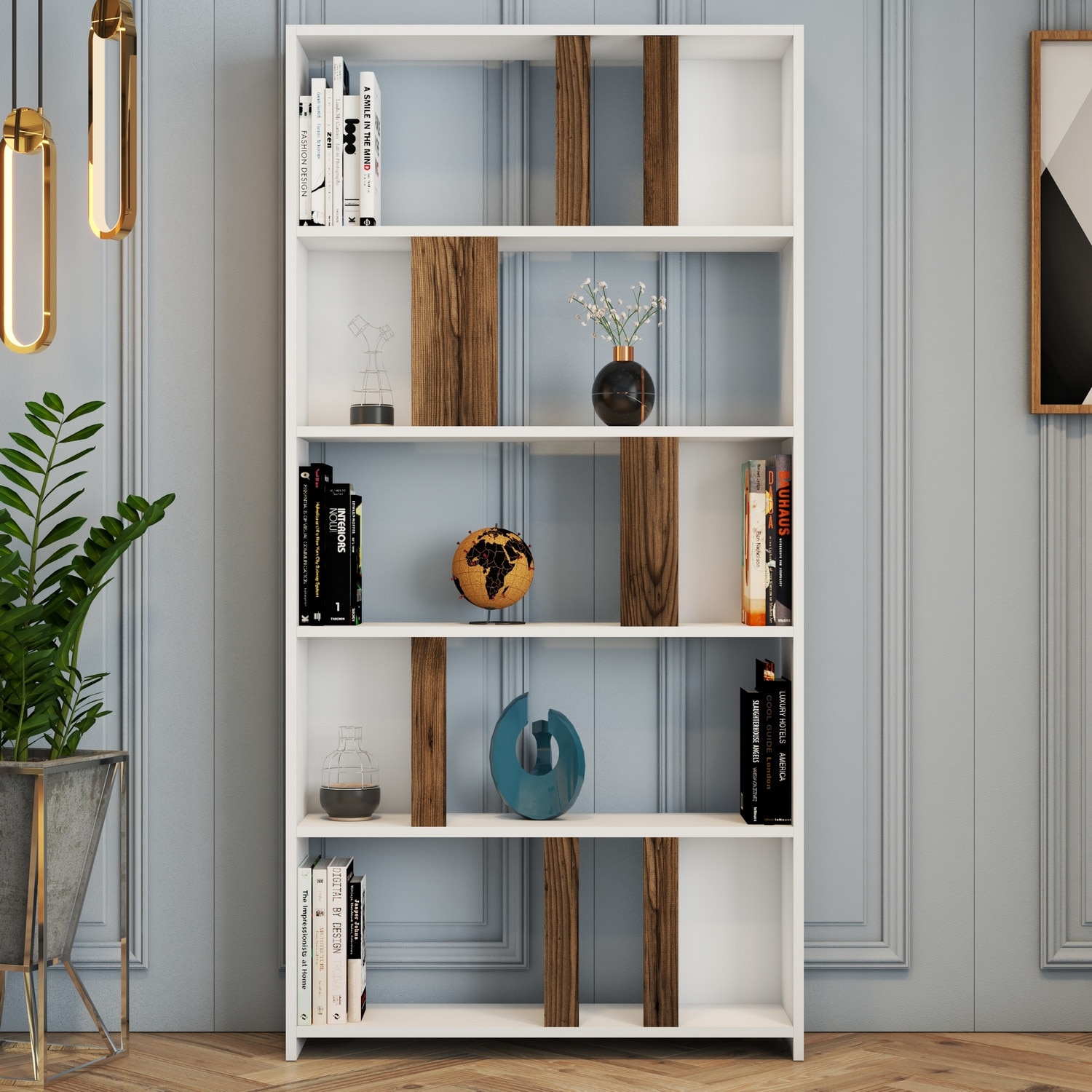 Biblioteca, Lima V8, Alb, Nuc, 90 x 20 x 180 cm - eMAG.ro