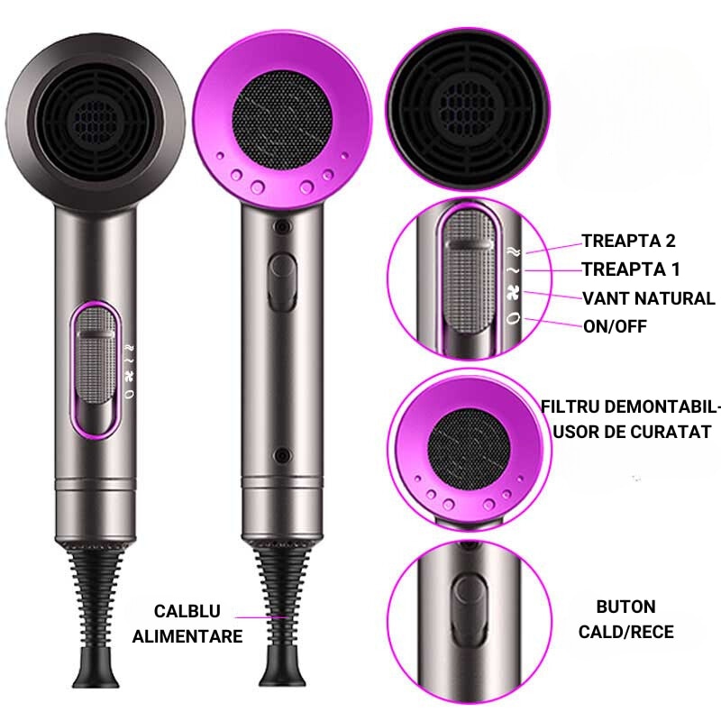 Uscator de Par Profesional, Feon cu Aer Cald/Rece, Supersonic 2000W ...