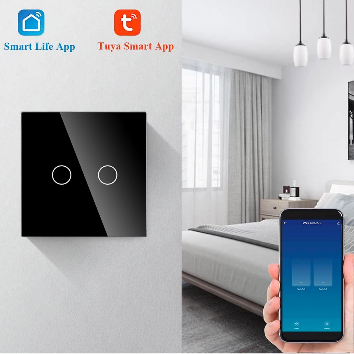 Intrerupator smart cu touch, Wi-Fi, Bluetooth, Control vocal, Smart ...