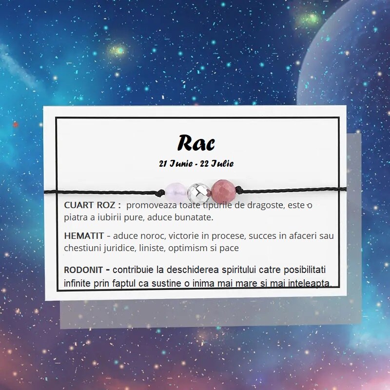 Bratara zodia Rac, reglabila, din pietre naturale semipretioase, unisex ...