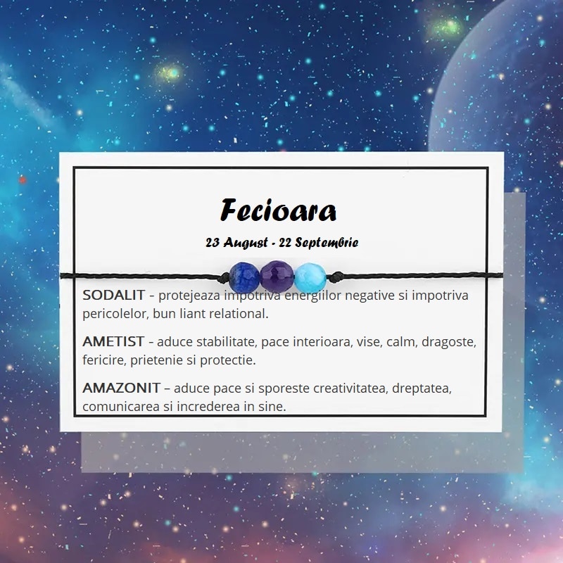 Bratara zodia Fecioara, reglabila, din pietre naturale semipretioase ...