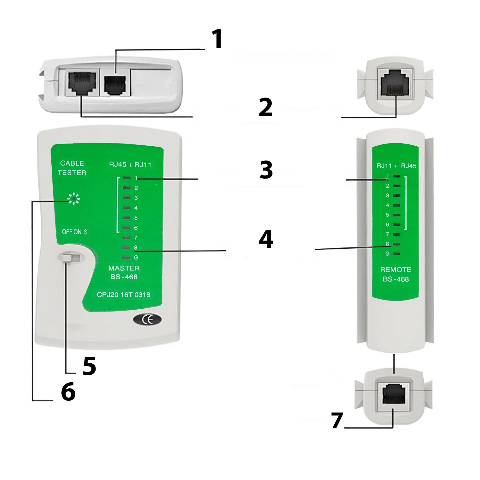Тестер за интернет кабел RJ45, RJ11, на батерии 9V, зелено-бял - eMAG.bg
